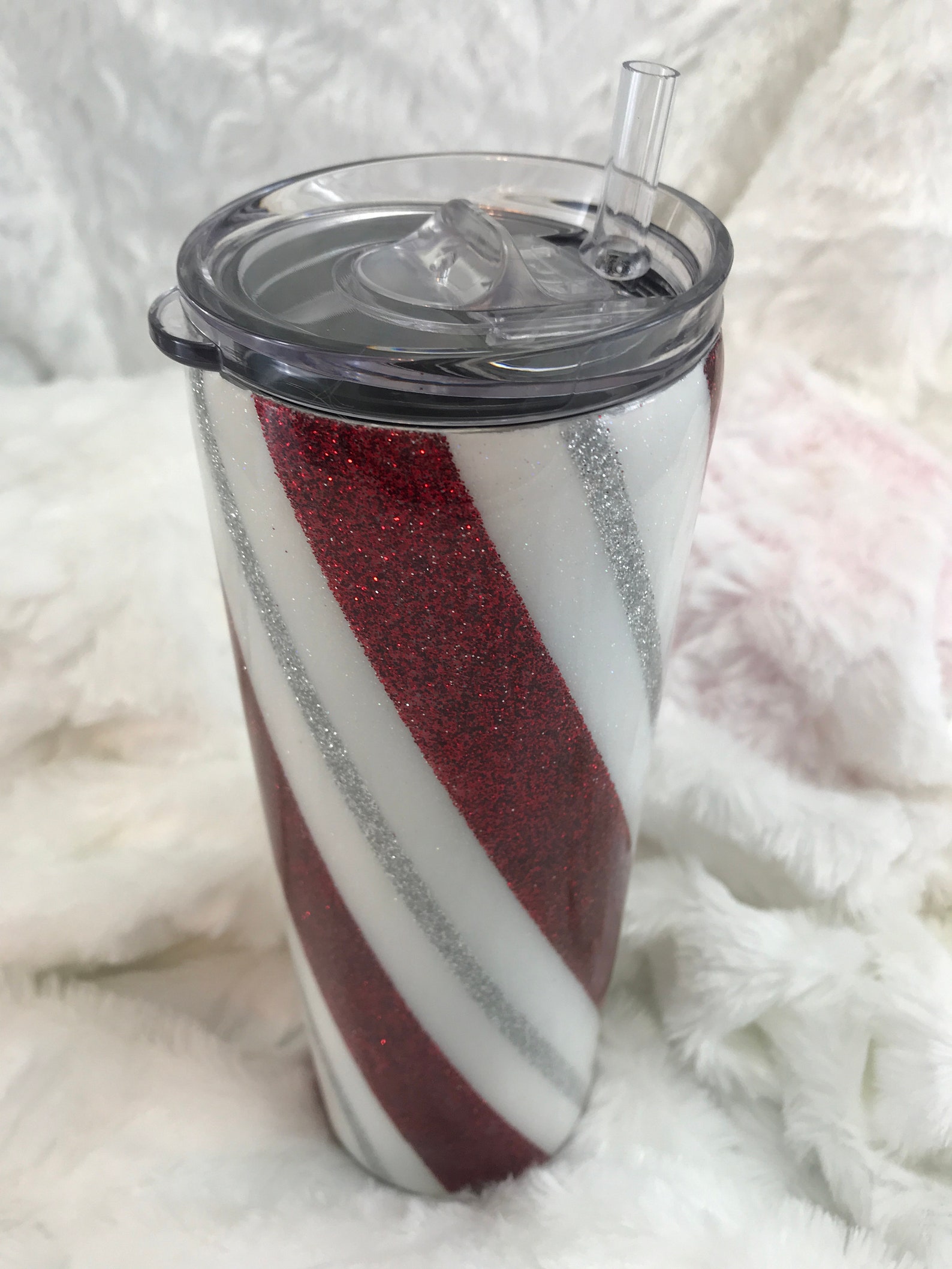 Custom Three-Color Candy Cane Glitter Tumbler | Etsy