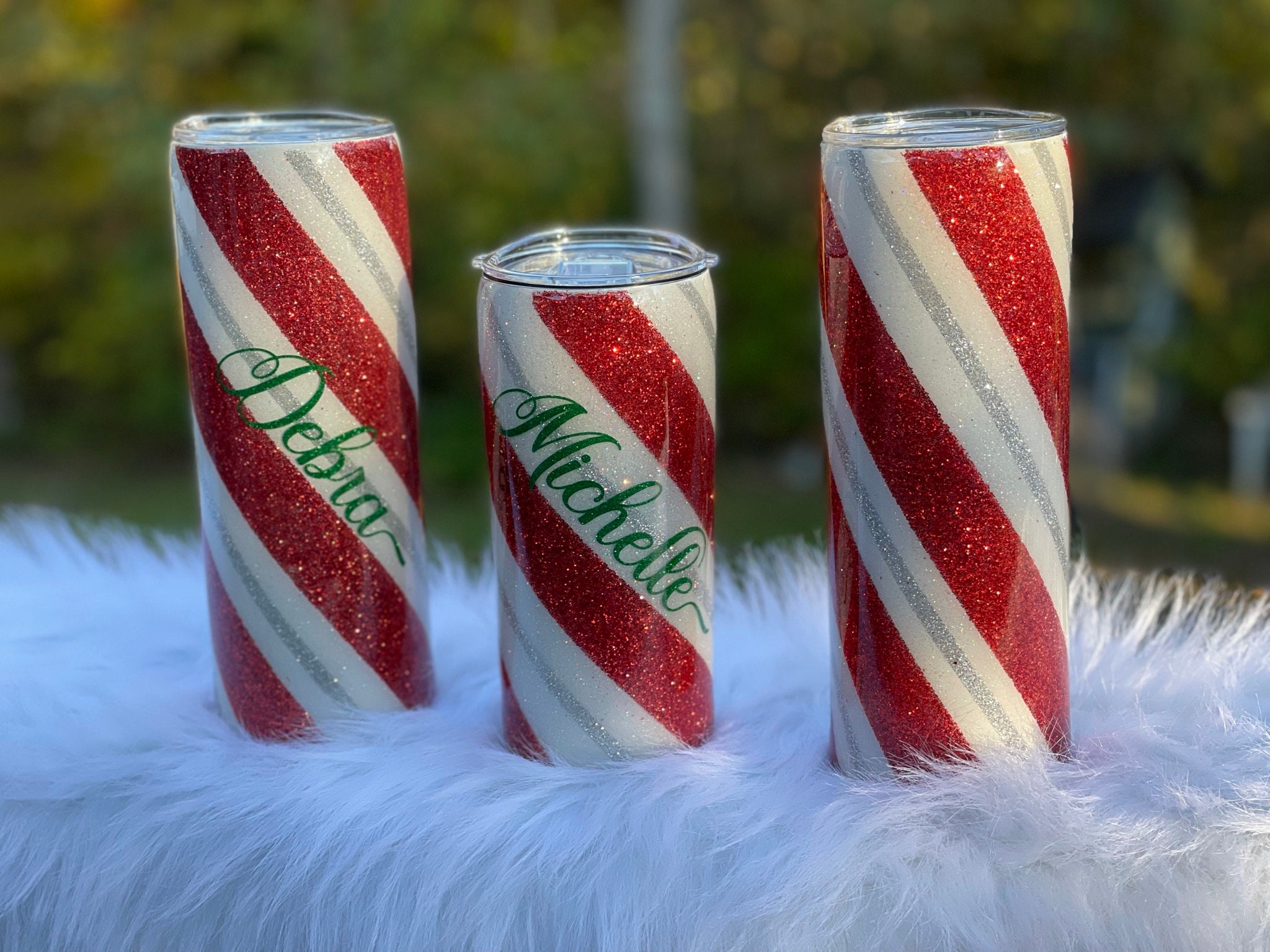 Custom Three-color Candy Cane Glitter Tumbler | Etsy