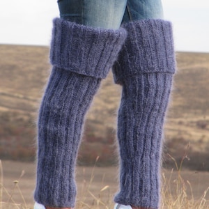 MOHAIR Hand Knitted Denim Melange Gaiters LEGWARMERS Legging Spats ...