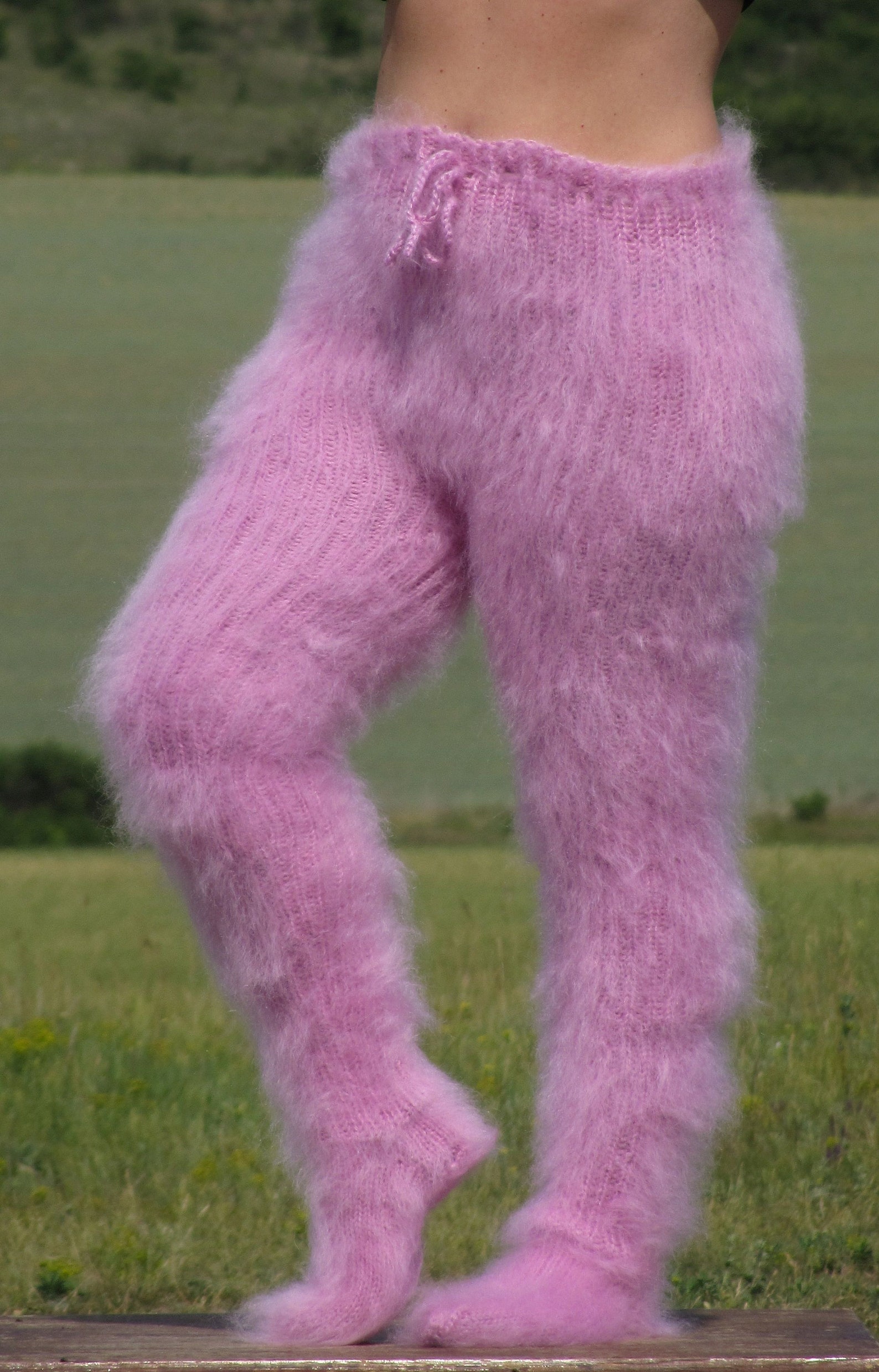FUZZY MOHAIR Light Pink Pants With Socks Trousers With Socks Handknit ...