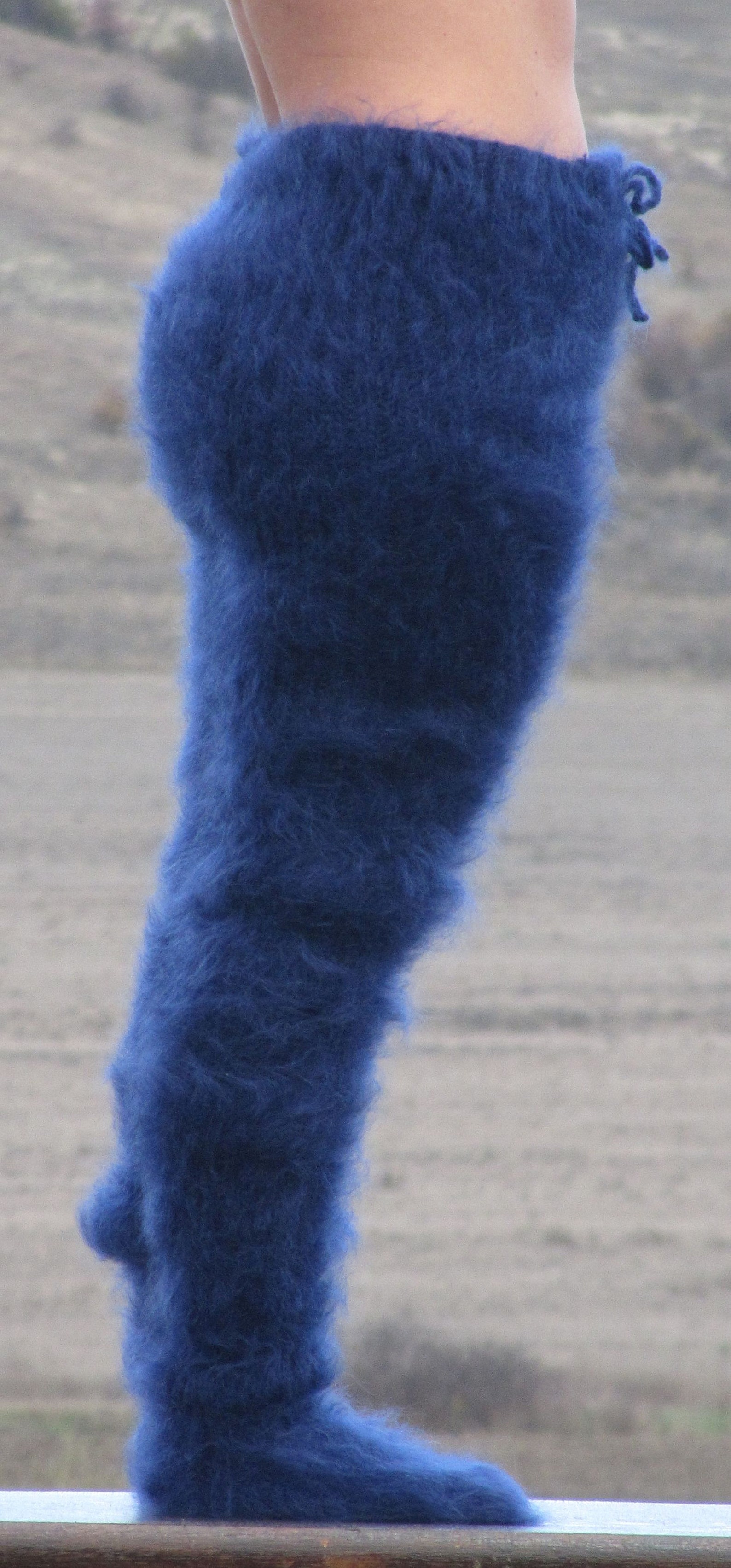 FUZZY MOHAIR Navy Blue Thick Tights Pants With Socks Fluffy Thick ...