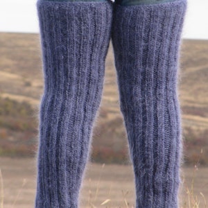 MOHAIR Hand Knitted Denim Melange Gaiters LEGWARMERS Legging Spats ...