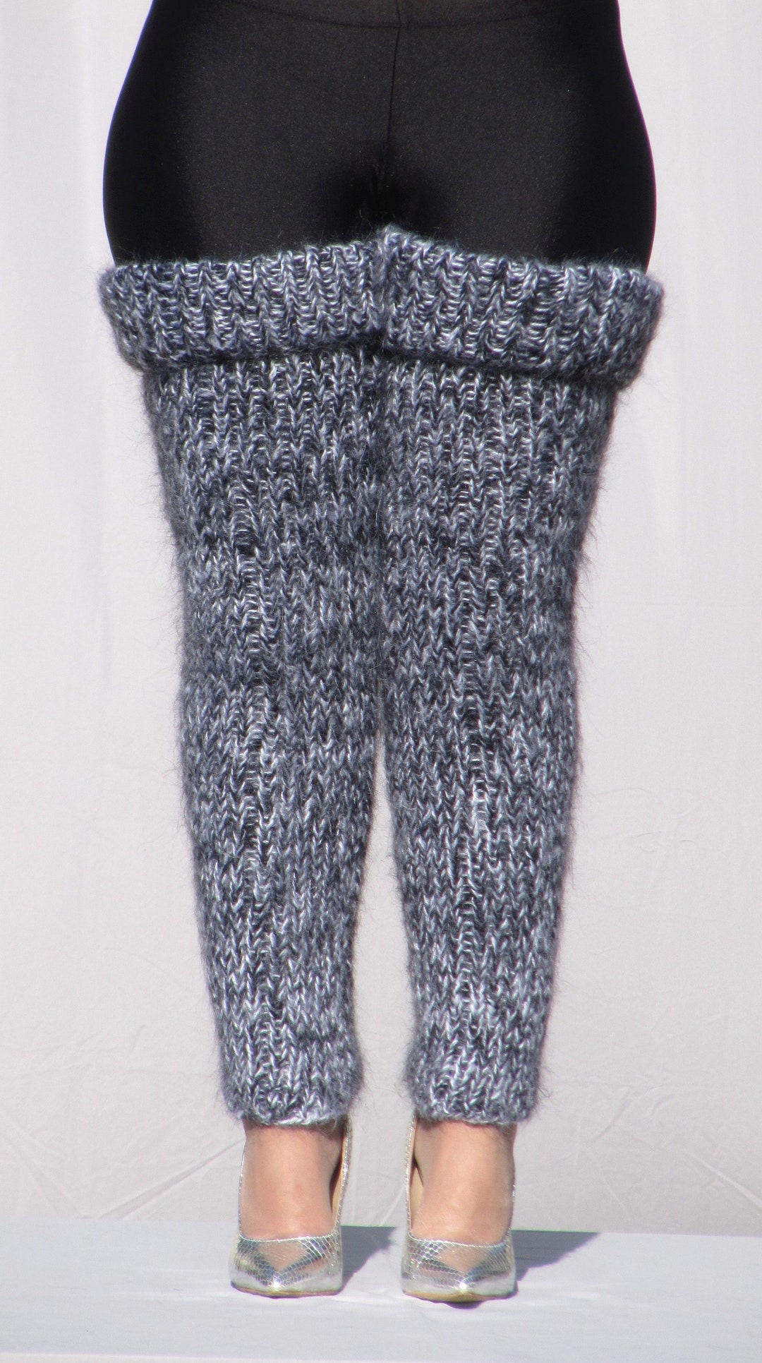MOHAIR Hand Knitted BLACK & WHITE Gaiters Legwarmers Legging Spats ...