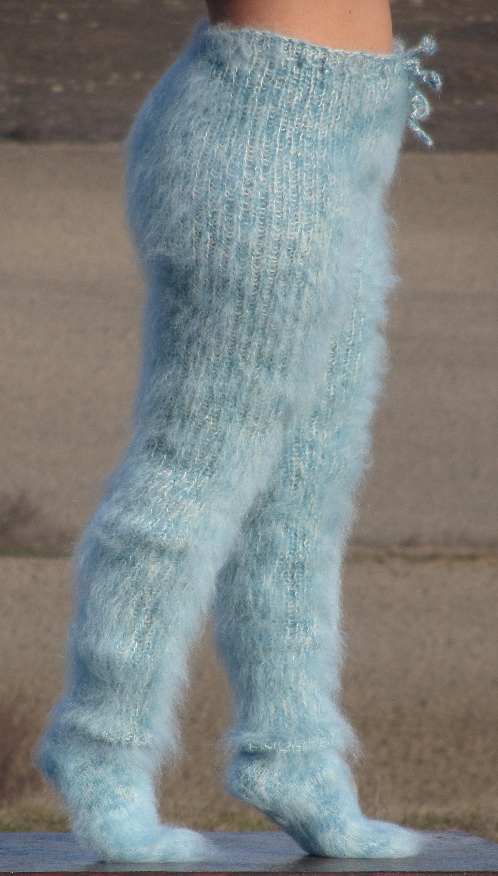 MOHAIR CREAM & AZURE Pants With Socks Trousers With Socks Handknit ...