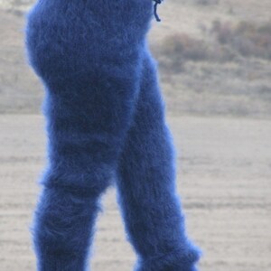 FUZZY MOHAIR Navy Blue Thick Tights Pants With Socks Fluffy Thick ...