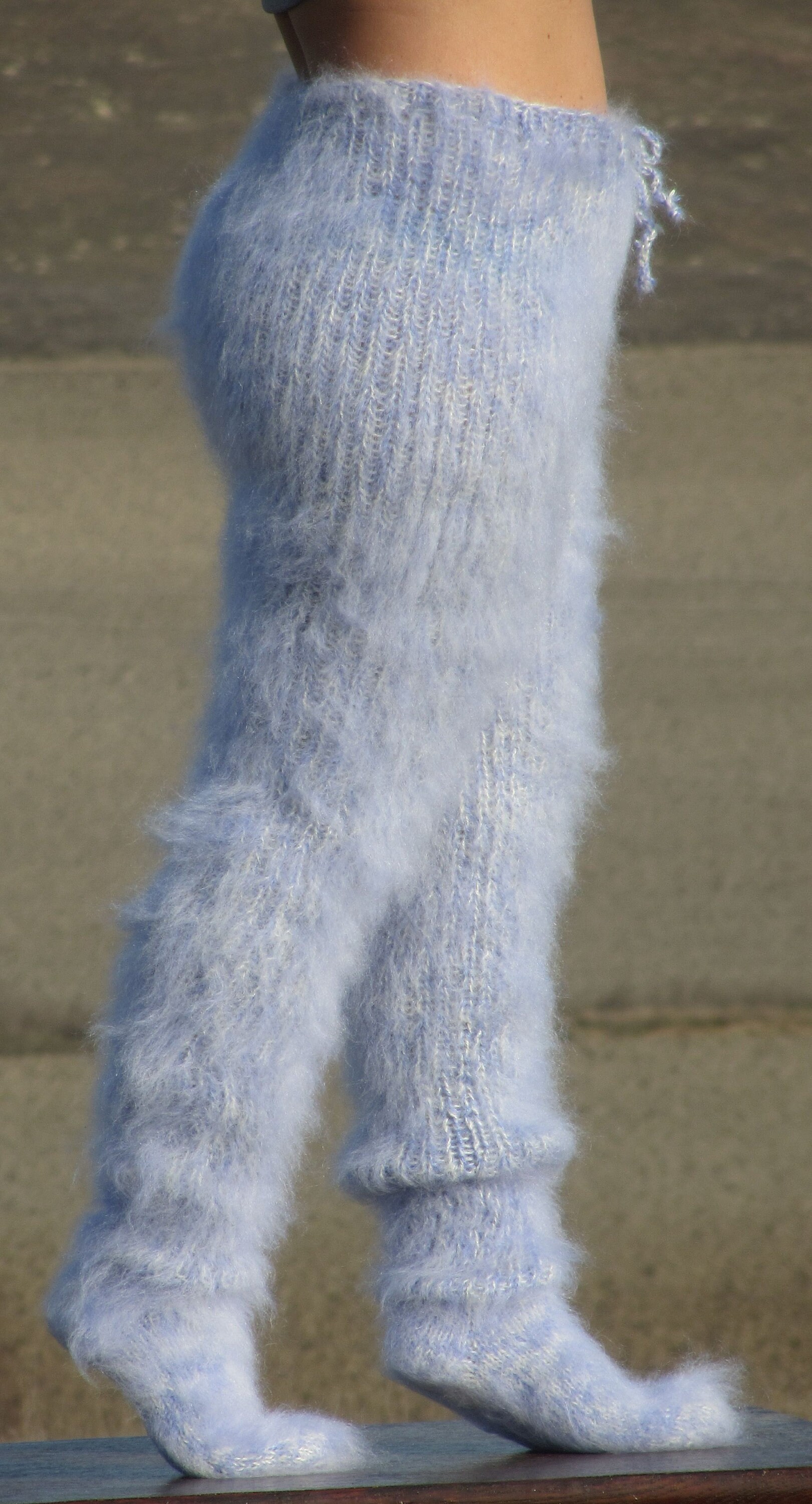MOHAIR CREAM & BLUE Pants With Socks Trousers With Socks Handknit ...