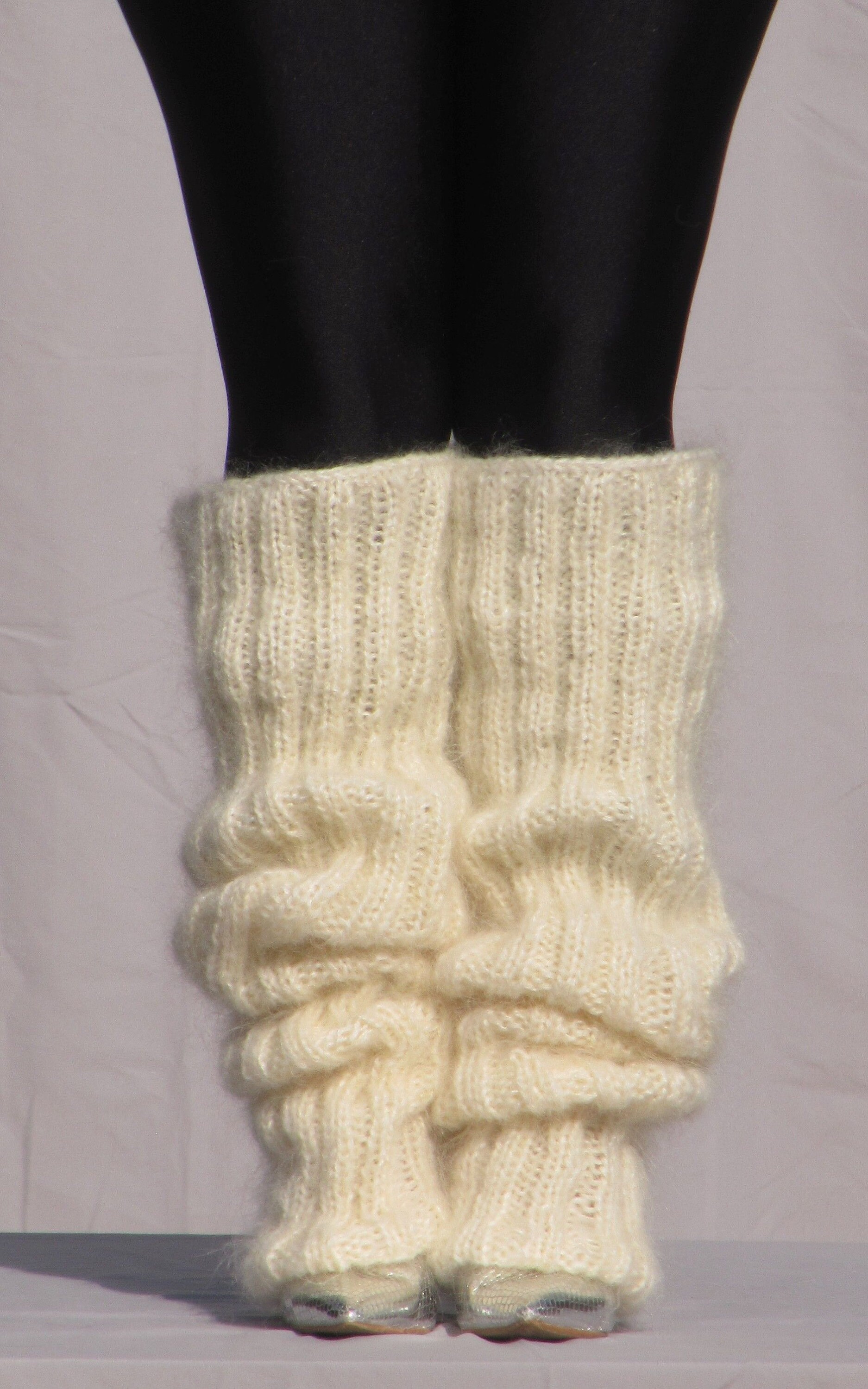 MOHAIR Hand Knitted CREAM Gaiters LEGWARMERS Legging Spats Unisex Soft ...