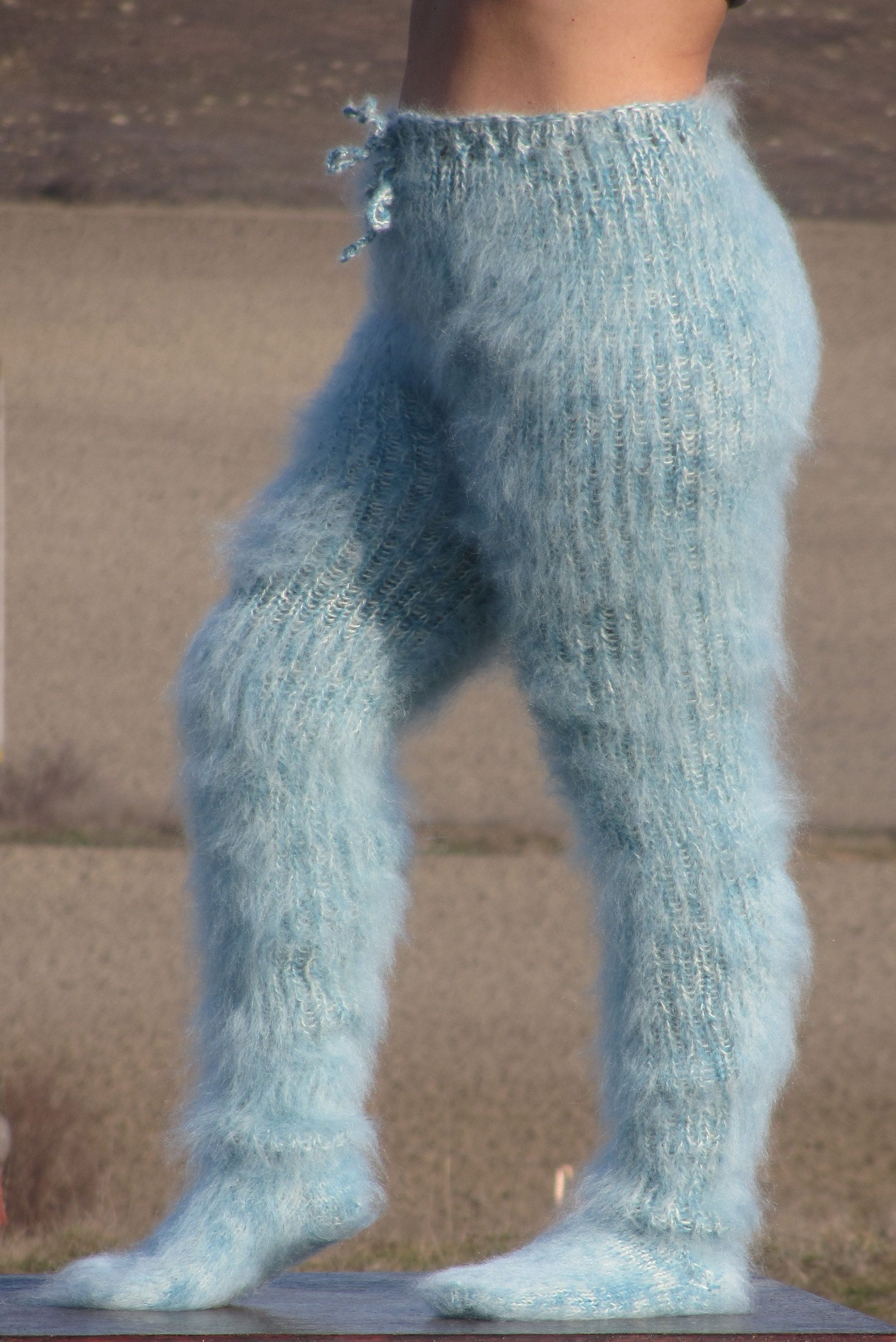 MOHAIR CREAM & AZURE Pants With Socks Trousers With Socks Handknit ...