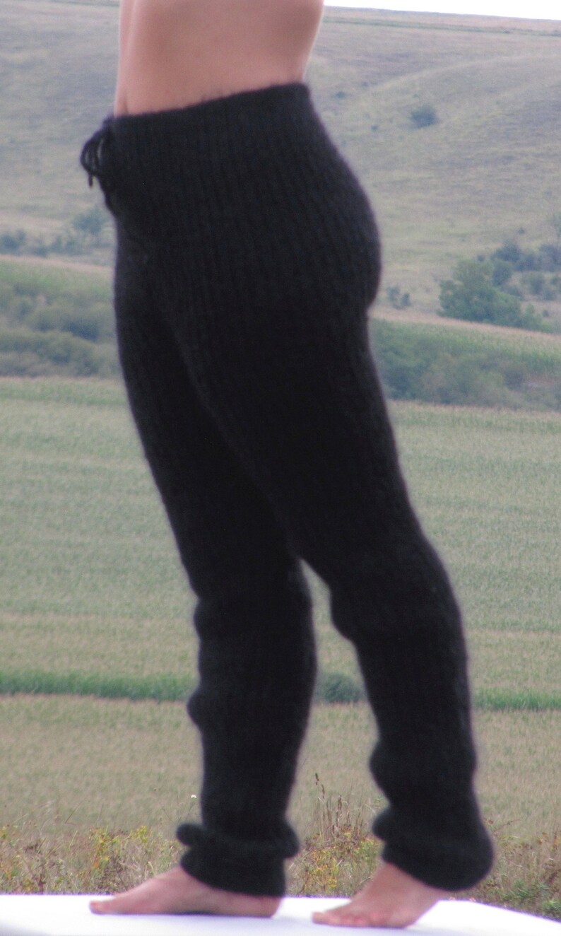 MOHAIR BLACK Designer Hand Knitted Pants Legwarmers Trousers Ribbed ...