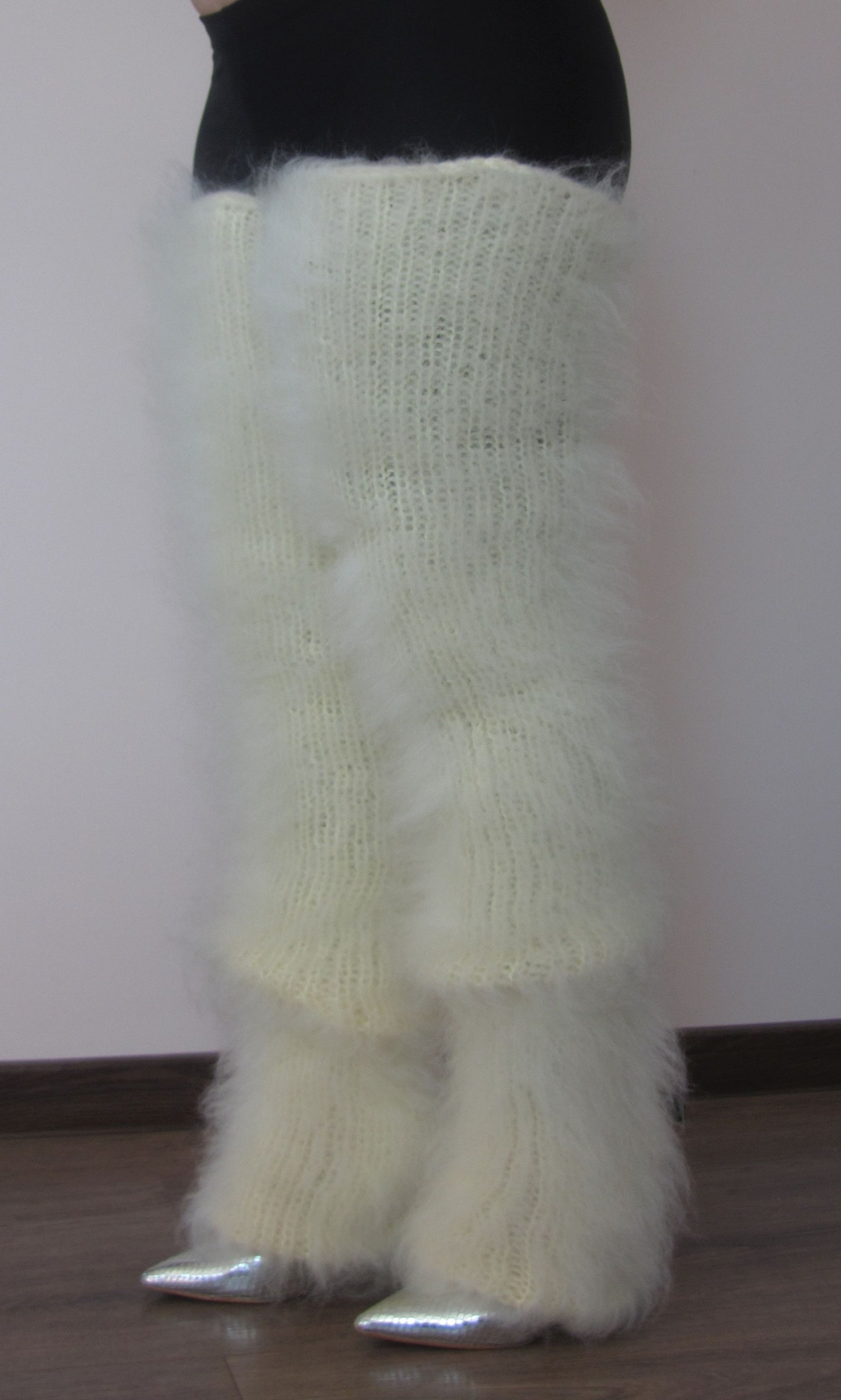 FUZZY Mohair Hand Knitted IVORY Gaiters LEGWARMERS Legging - Etsy