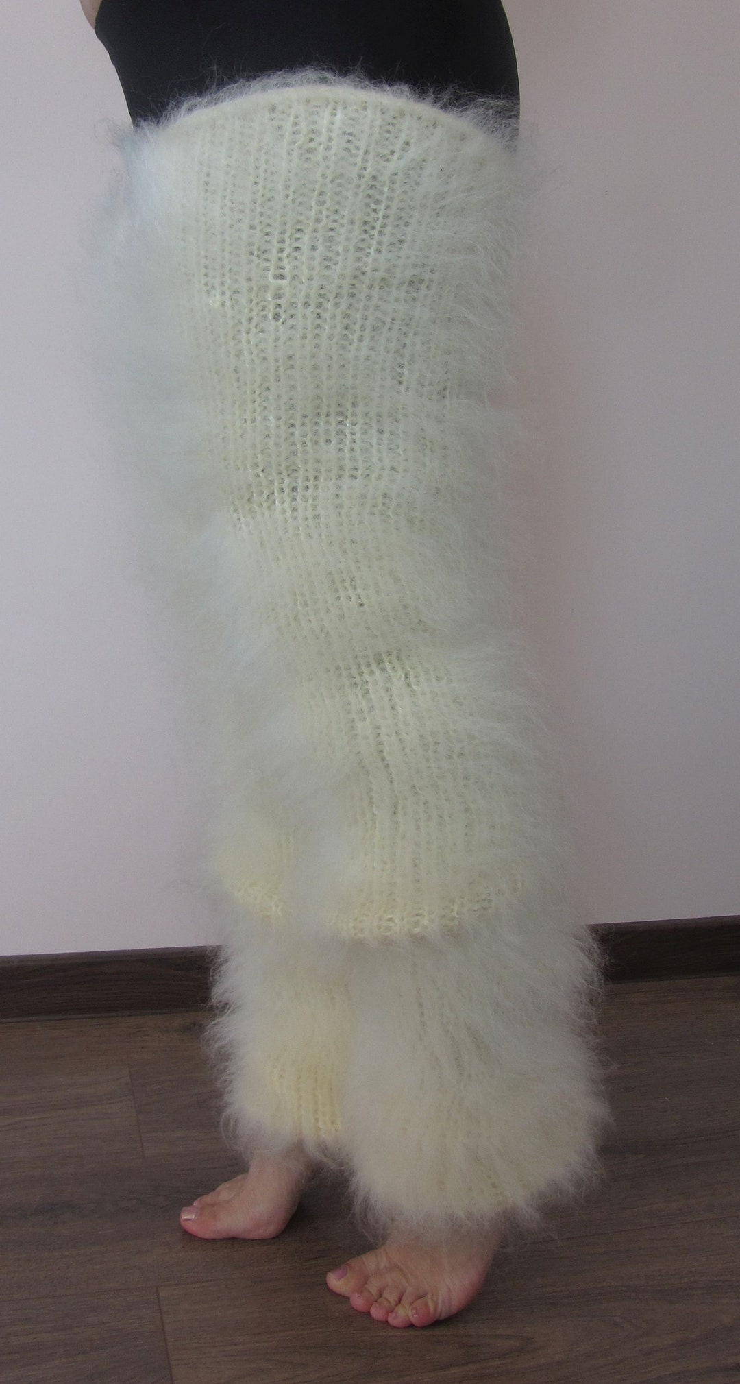 FUZZY Mohair Hand Knitted IVORY Gaiters LEGWARMERS Legging - Etsy