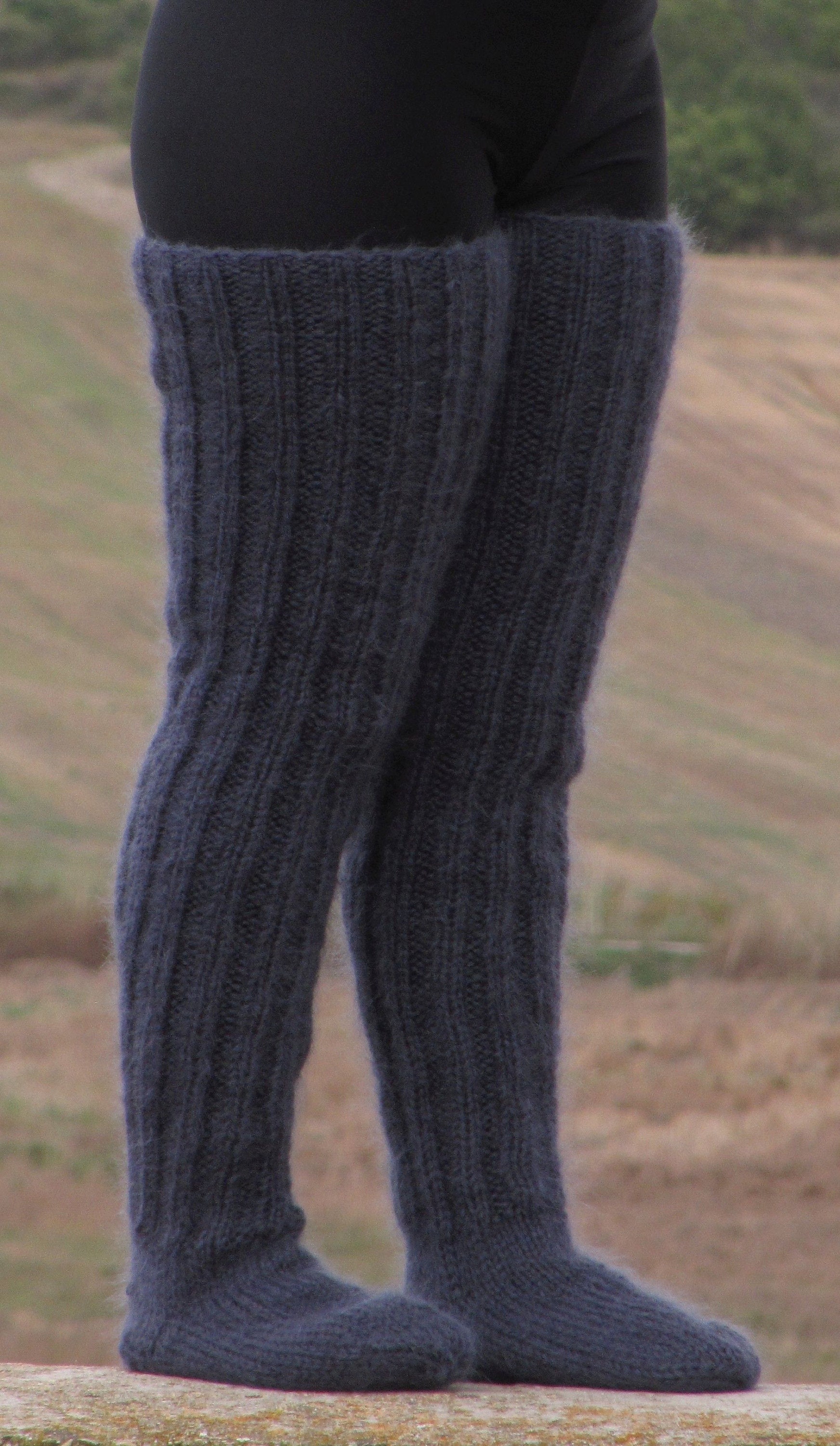 MOHAIR Hand Knitted Long Socks Stockings DARK GREY Leg Warmers - Etsy