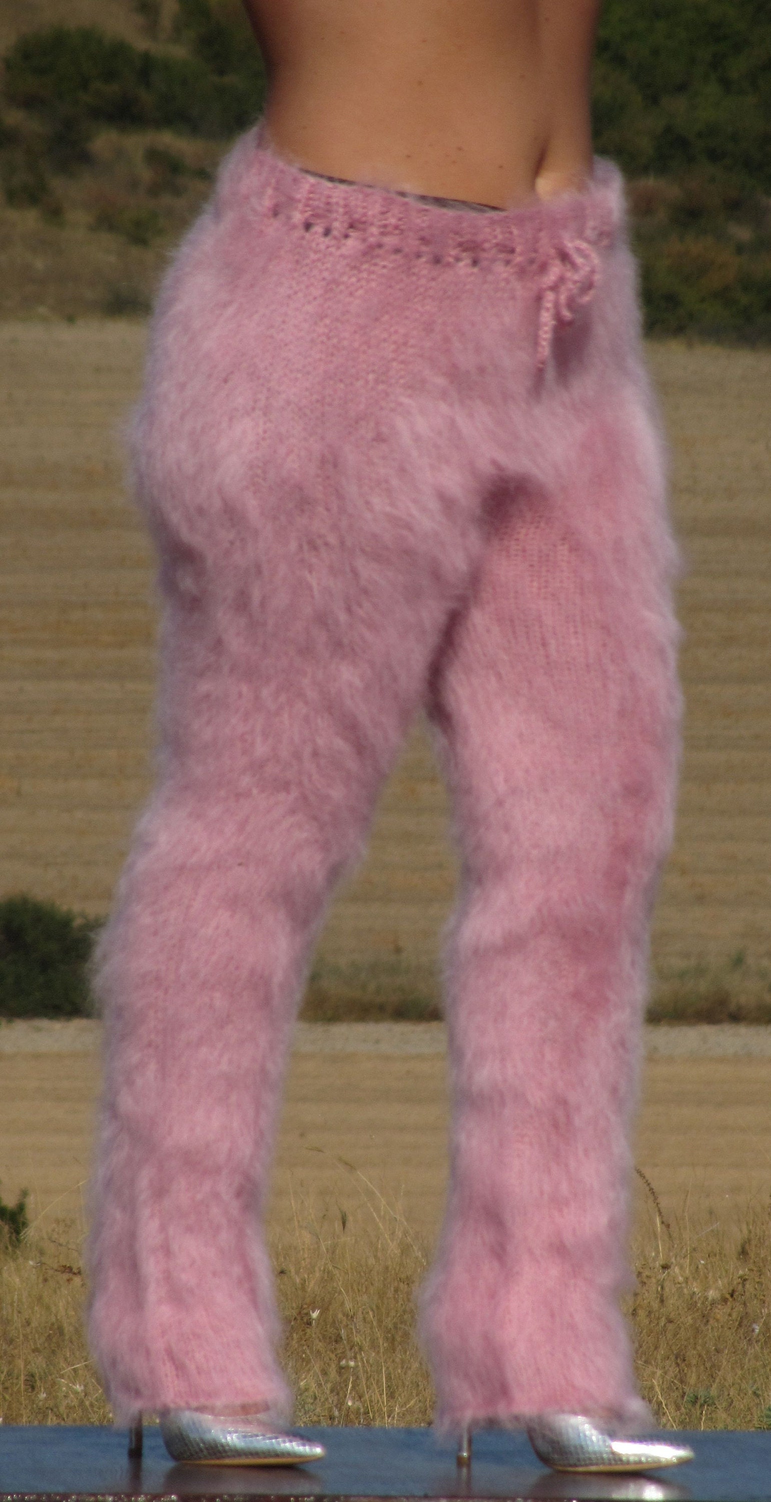 FUZZY MOHAIR Hand Knitted POWDER Pants Legwarmers Trousers Soft Cosy ...