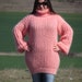 MOHAIR Hand Knitted SALMON Sweater Turtleneck Ribbed Pullover Handmade ...