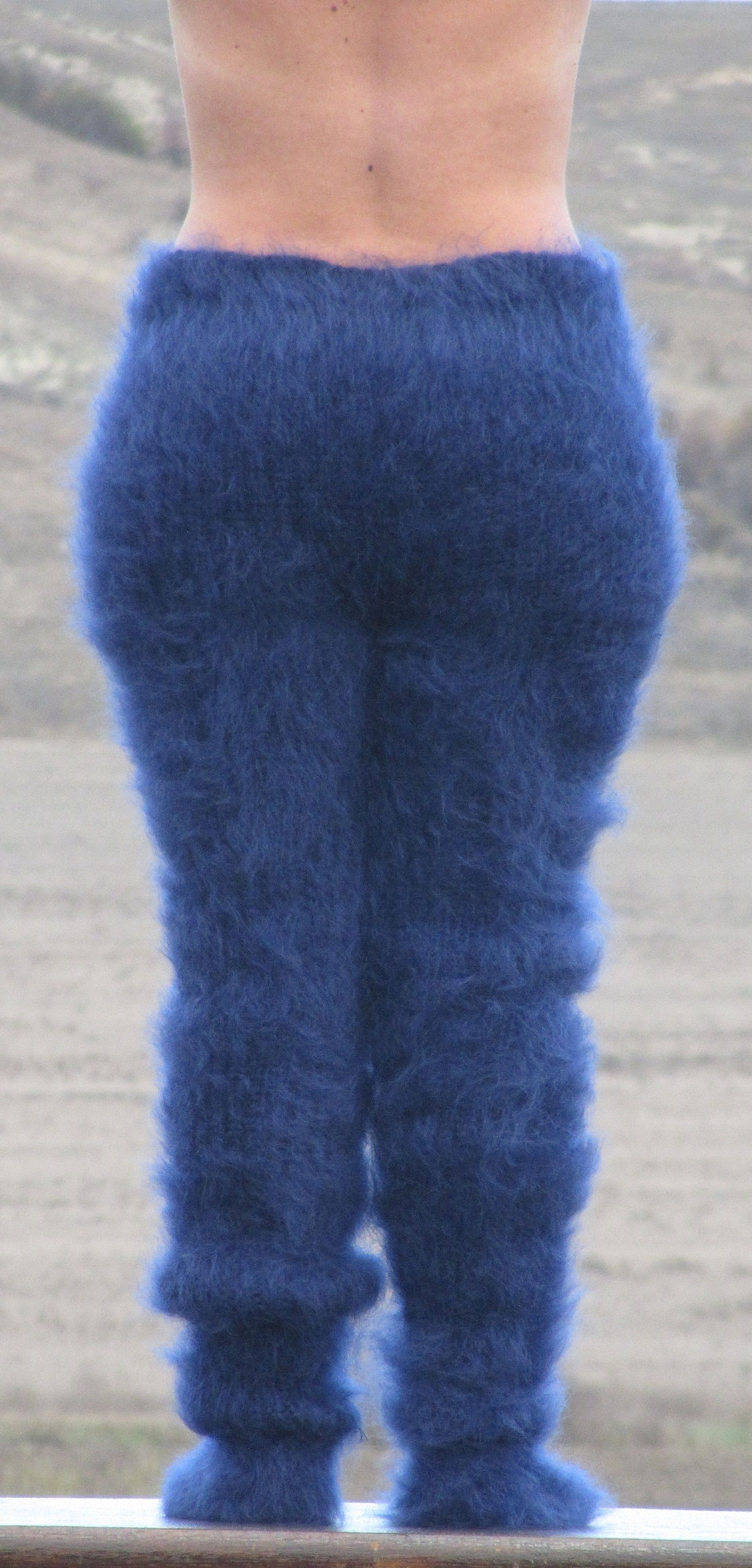 FUZZY MOHAIR Navy Blue Thick Tights Pants With Socks Fluffy - Etsy