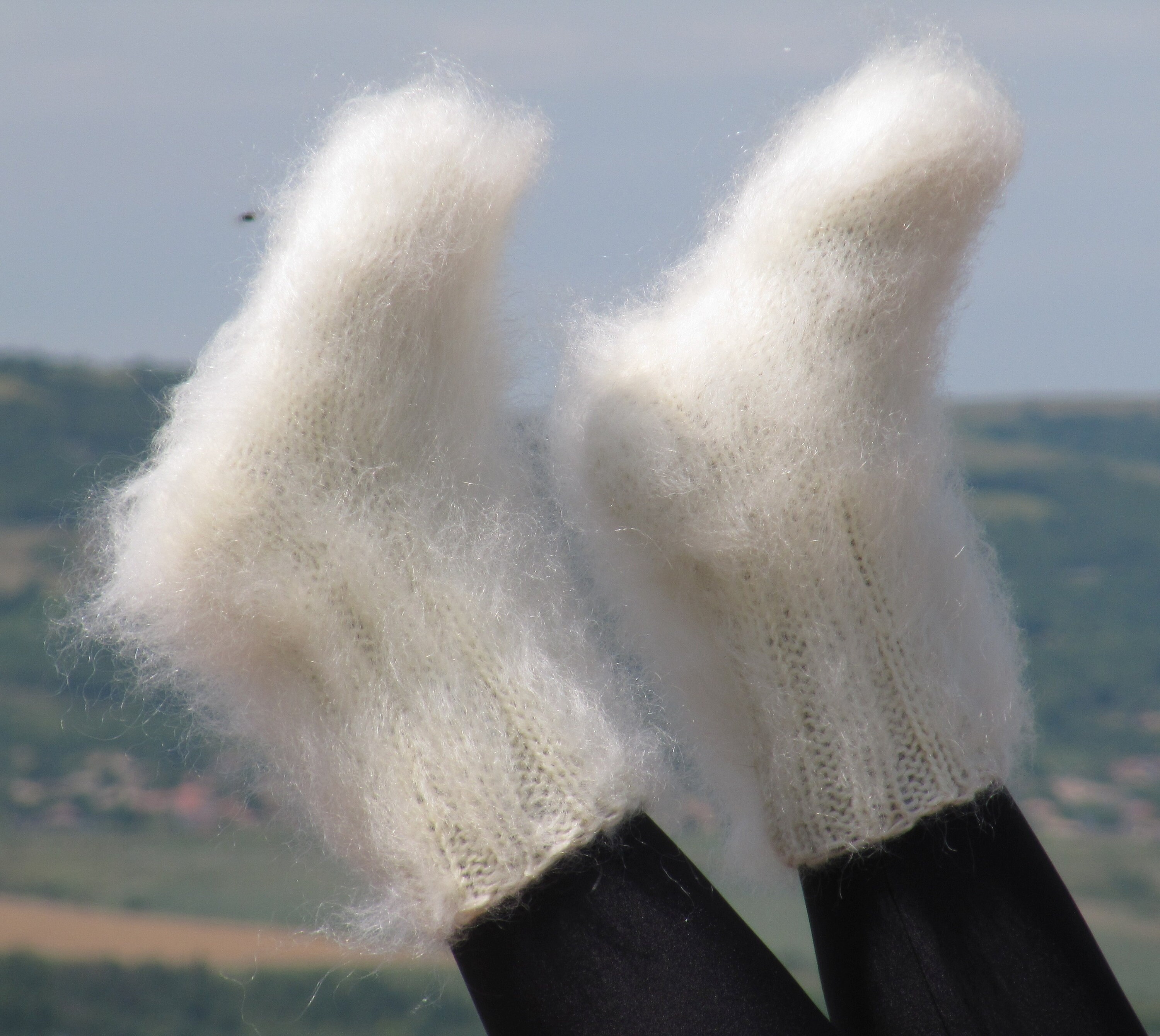 FUZZY Short Mohair Socks IVORY Thick Hand Knitted Fluffy Leg Warmers ...