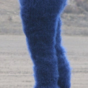 FUZZY MOHAIR Navy Blue Thick Tights Pants With Socks Fluffy Thick ...
