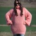 MOHAIR Hand Knitted SALMON Sweater Turtleneck Ribbed Pullover Handmade ...