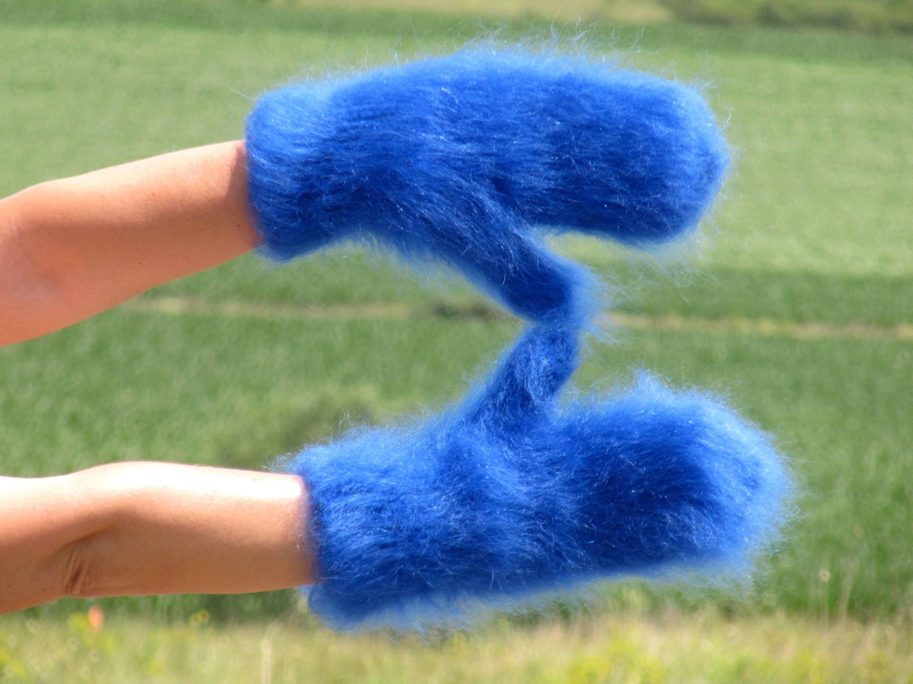 FUZZY Mohair Mittens ROYAL BLUE Handmade Warm Hand Knitted - Etsy UK