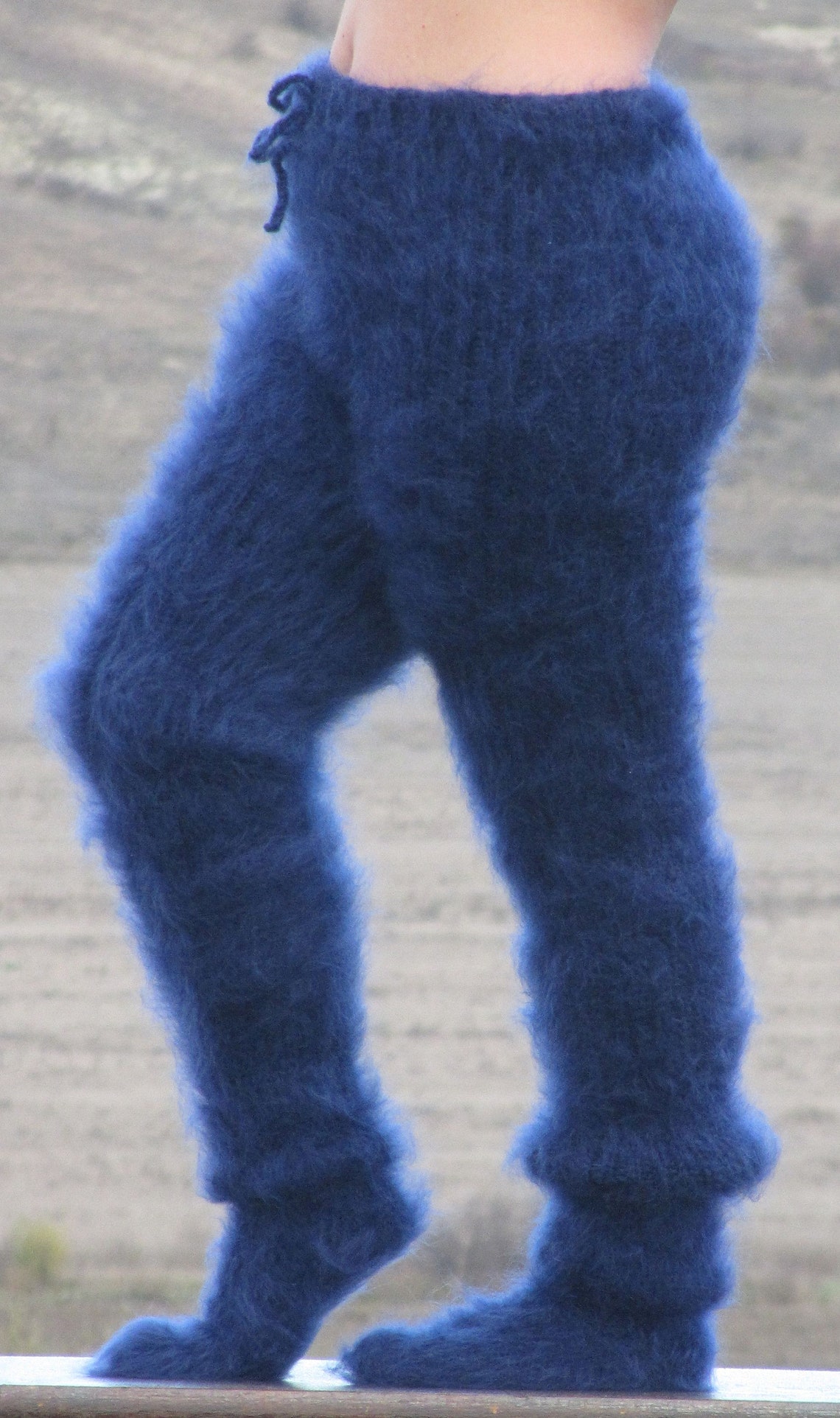 FUZZY MOHAIR Navy Blue Thick Tights Pants With Socks Fluffy - Etsy