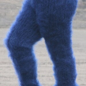 FUZZY MOHAIR Navy Blue Thick Tights Pants With Socks Fluffy Thick ...
