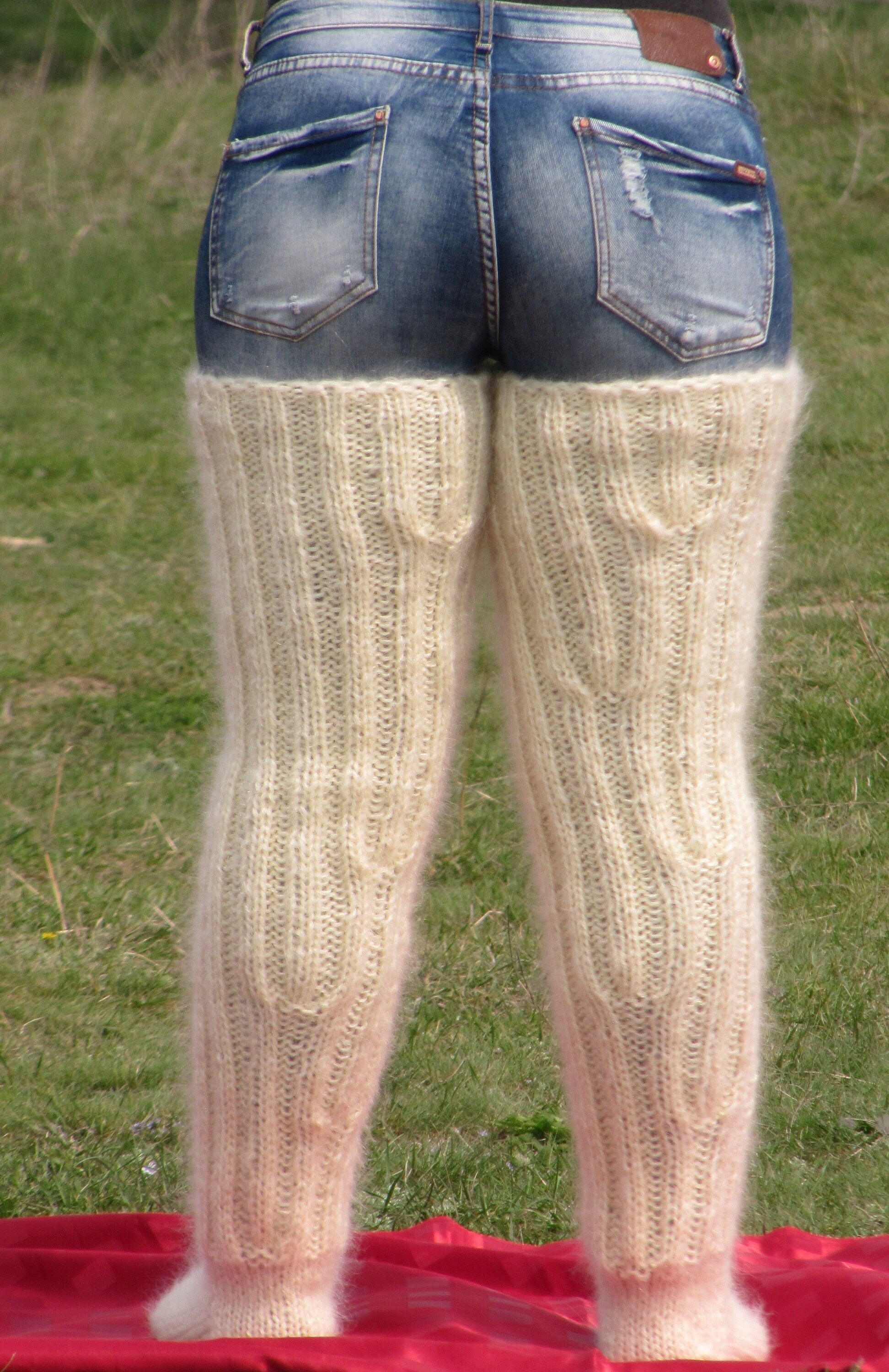 MOHAIR Long Socks Stockings IVORY Hand Knitted Leg Warmers Unisex Soft ...