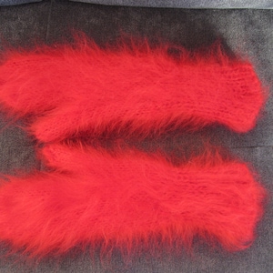 FUZZY Mohair Mittens BRIGHT RED Handmade Warm Hand Knitted Hand Warmers ...