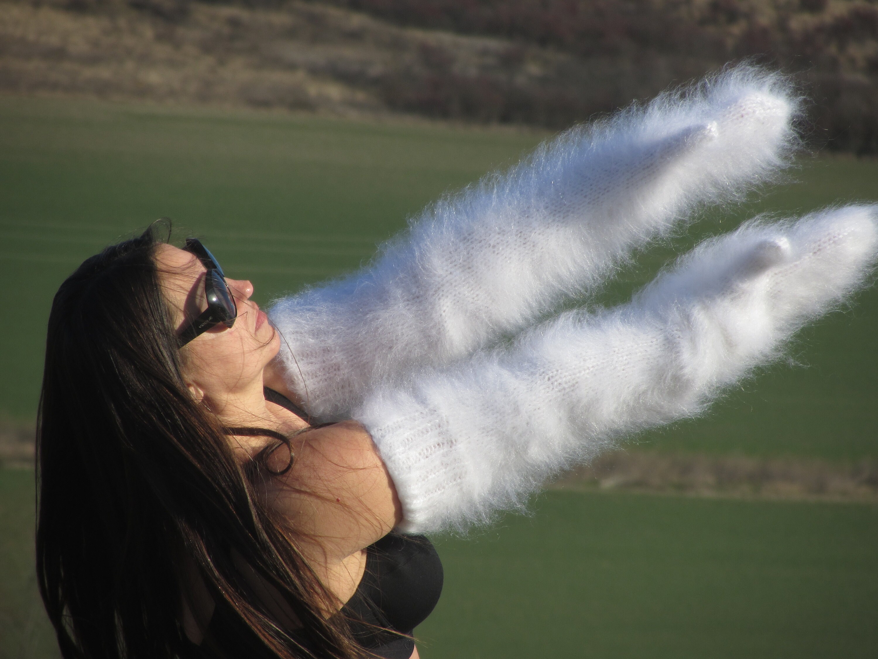 FUZZY Mohair WHITE Long Mittens Thick Warm Handmade Soft Ski Cosy ...
