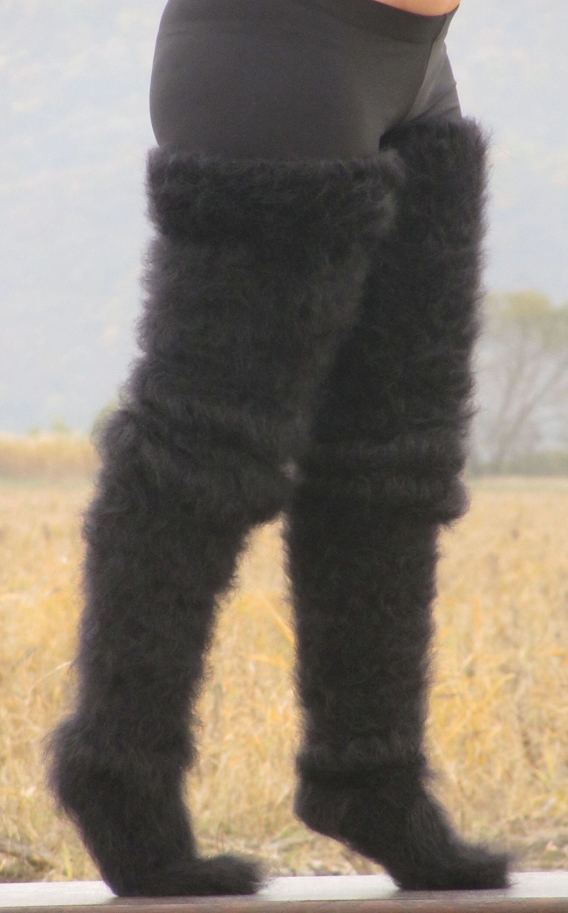FUZZY Mohair Hand Knitted Long Socks Stockings BLACK Leg - Etsy
