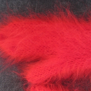 FUZZY Mohair Mittens BRIGHT RED Handmade Warm Hand Knitted Hand Warmers ...