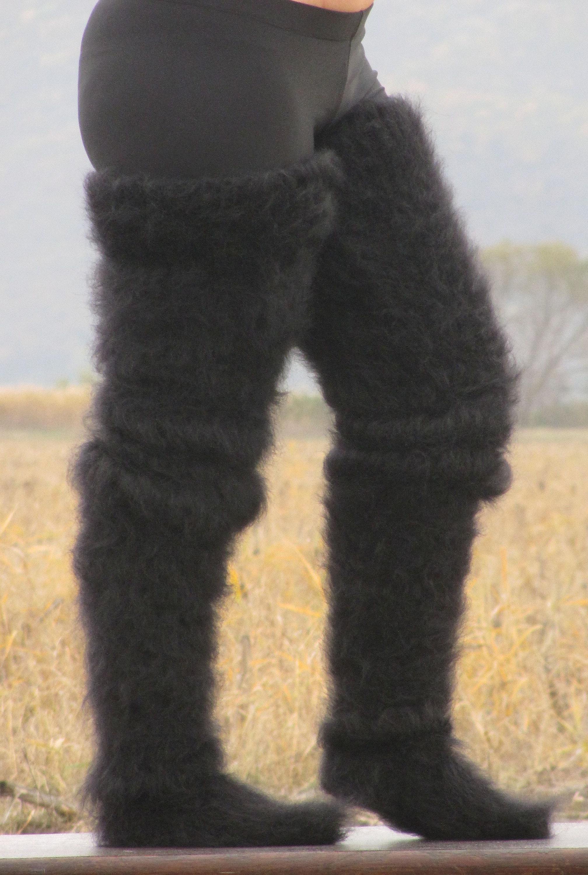 FUZZY Mohair Hand Knitted Long Socks Stockings BLACK Leg - Etsy