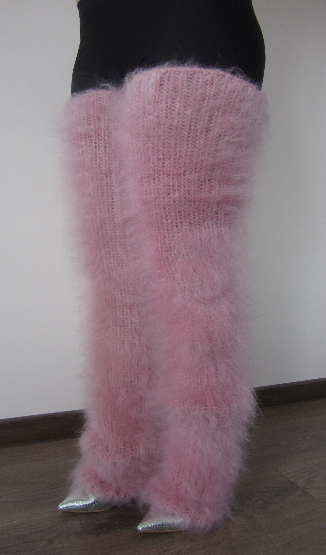 FUZZY Mohair Hand Knitted POWDER Gaiters LEGWARMERS Legging Spats ...