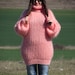 MOHAIR Hand Knitted SALMON Sweater Turtleneck Ribbed Pullover Handmade ...