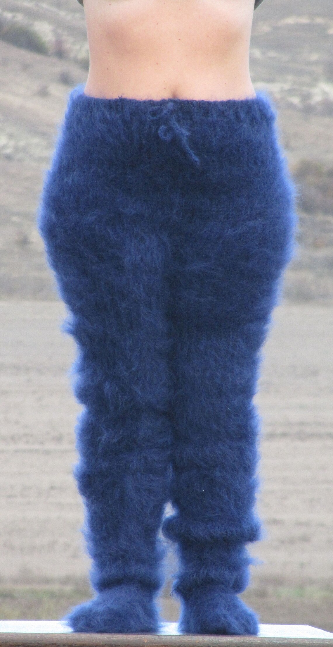 FUZZY MOHAIR Navy Blue Thick Tights Pants With Socks Fluffy - Etsy