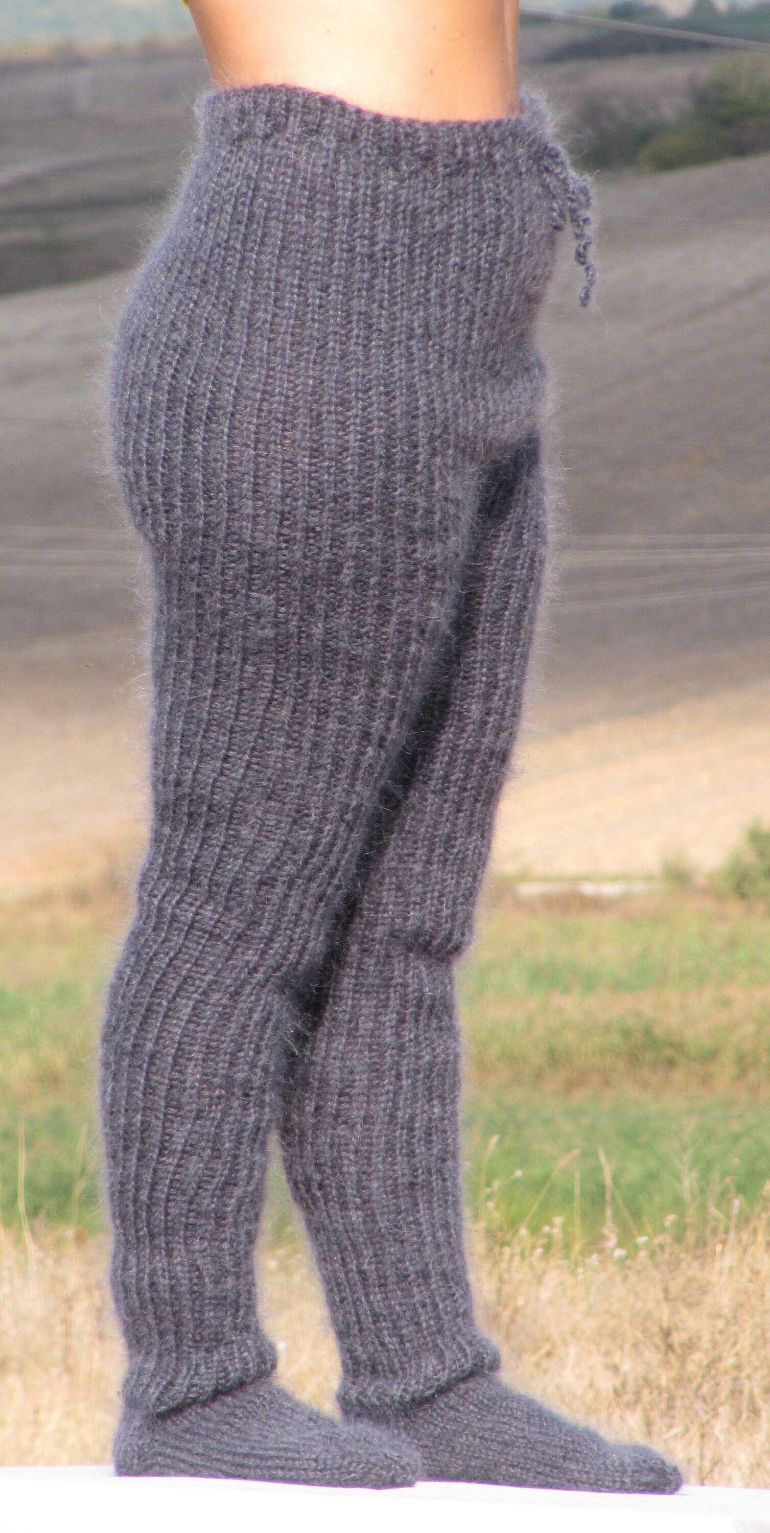 MOHAIR Dark Grey Pants With Socks Trousers With Socks Hand Knitted ...