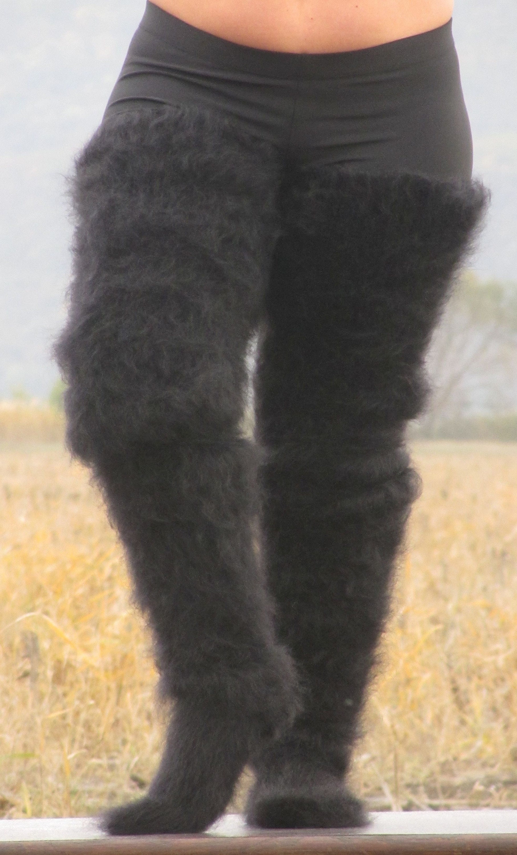 FUZZY Mohair Hand Knitted Long Socks Stockings BLACK Leg - Etsy