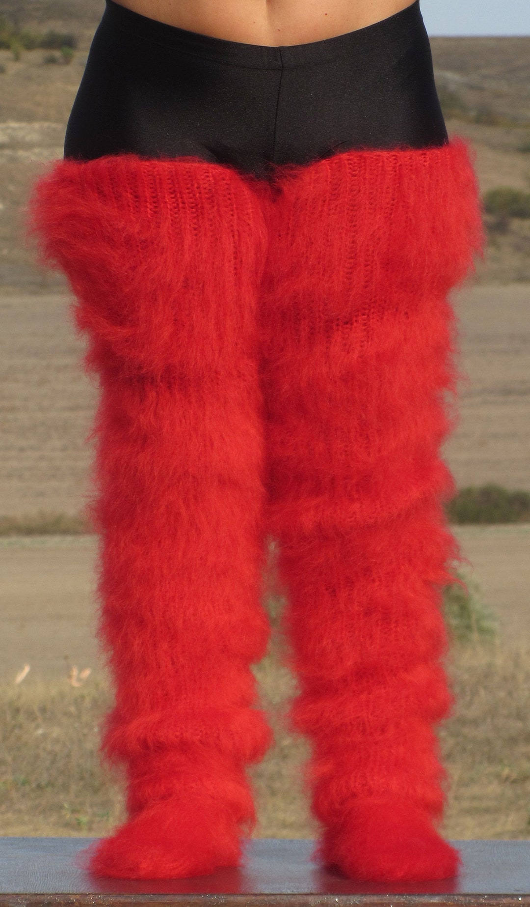 FUZZY Mohair Hand Knitted Long Socks Stockings BRIGHT RED Leg - Etsy