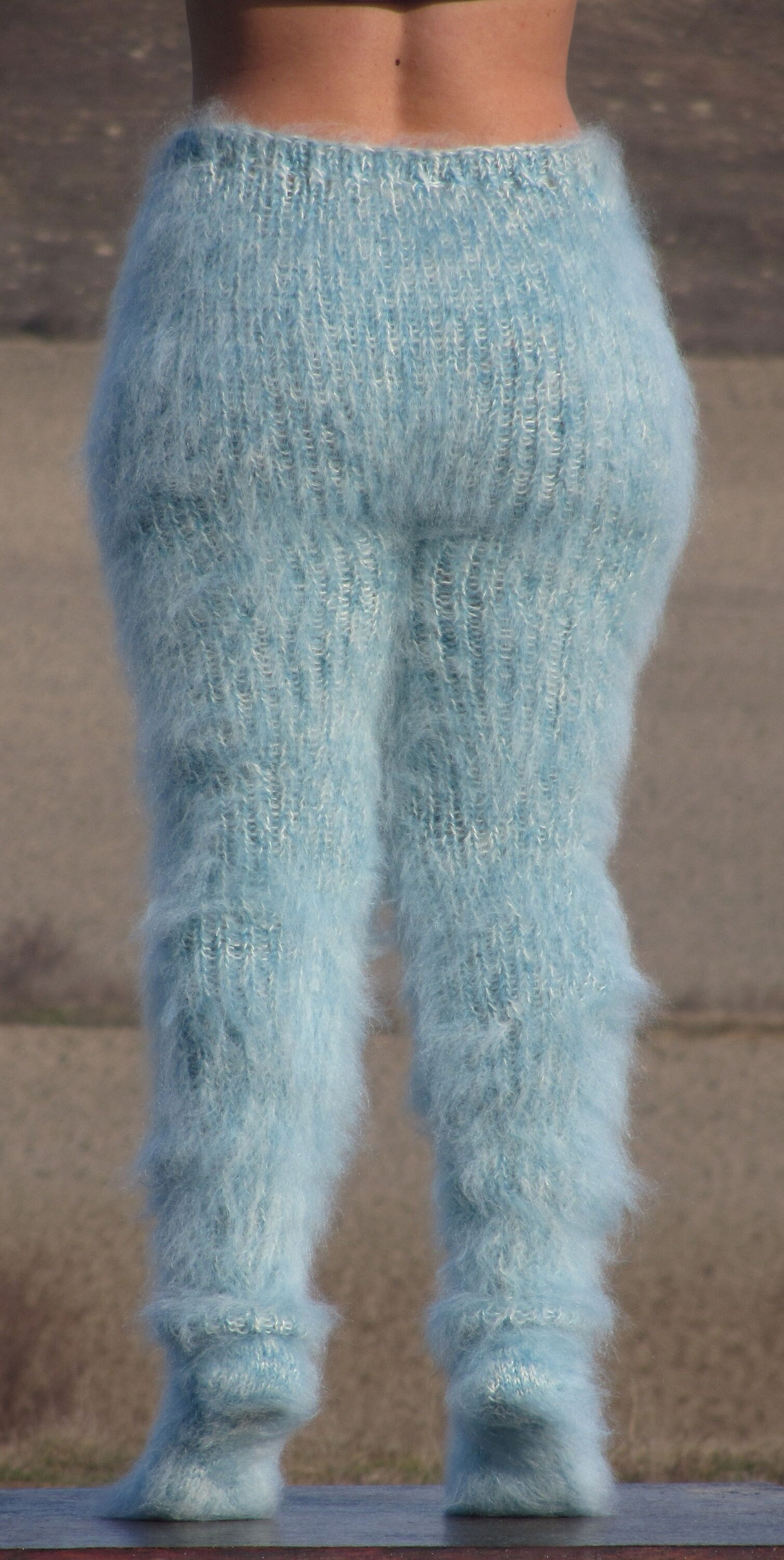 MOHAIR CREAM & AZURE Pants With Socks Trousers With Socks Handknit ...