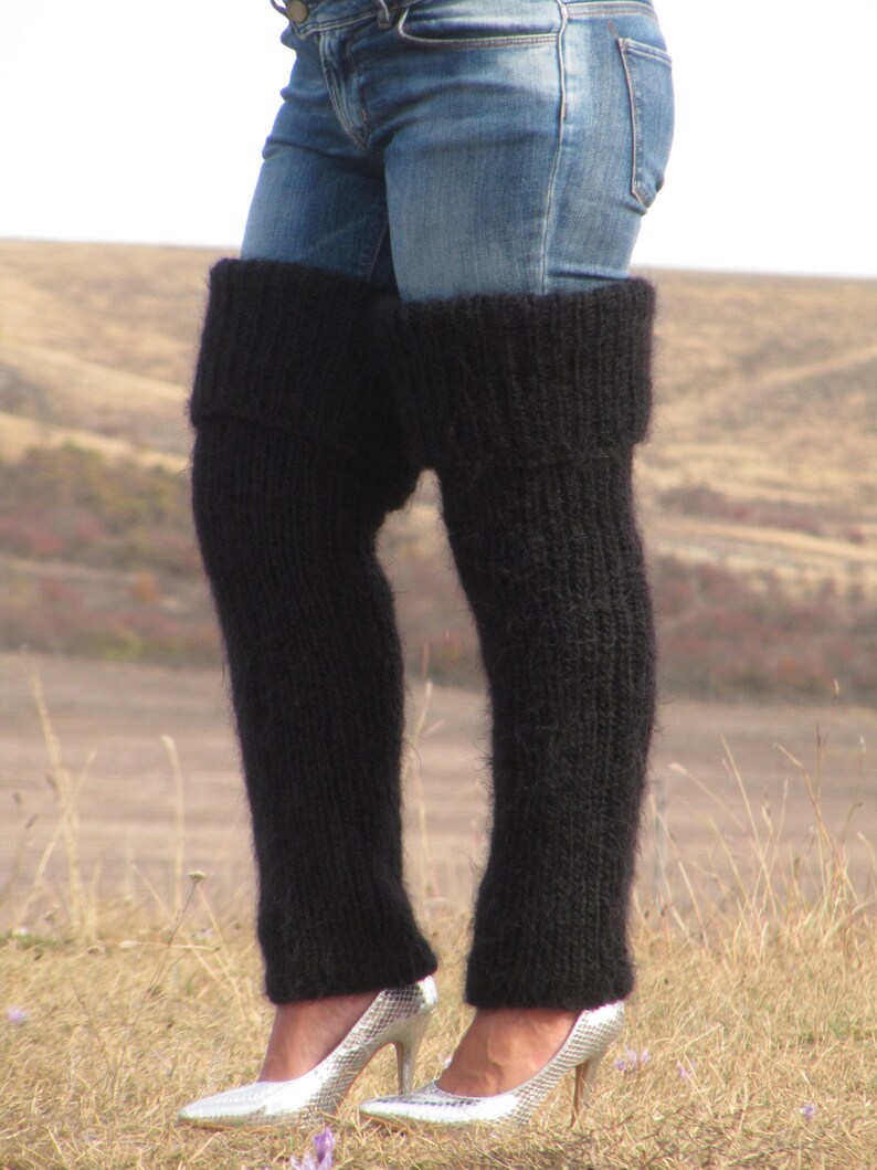 MOHAIR Hand Knitted BLACK Gaiters LEGWARMERS Legging Spats - Etsy