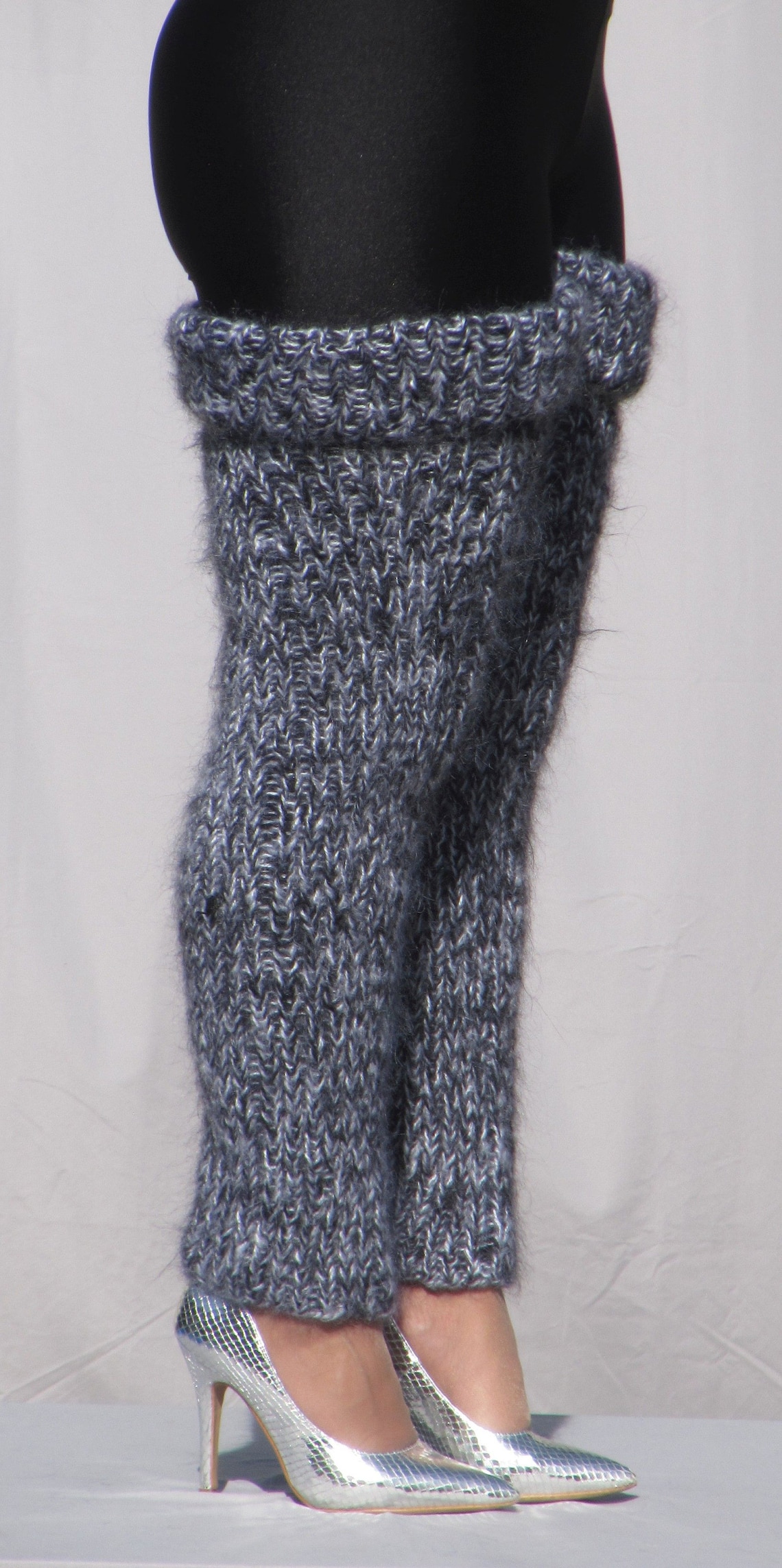 MOHAIR Hand Knitted BLACK & WHITE Gaiters Legwarmers Legging Spats ...