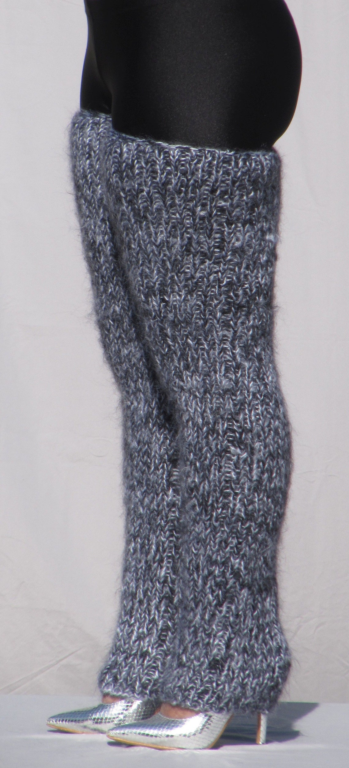 MOHAIR Hand Knitted BLACK & WHITE Gaiters Legwarmers Legging Spats ...