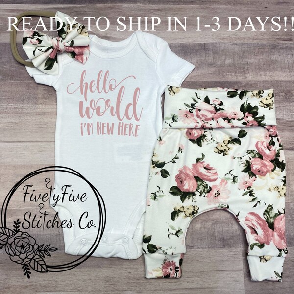 Hello World Newborn Outfit Girl - Etsy