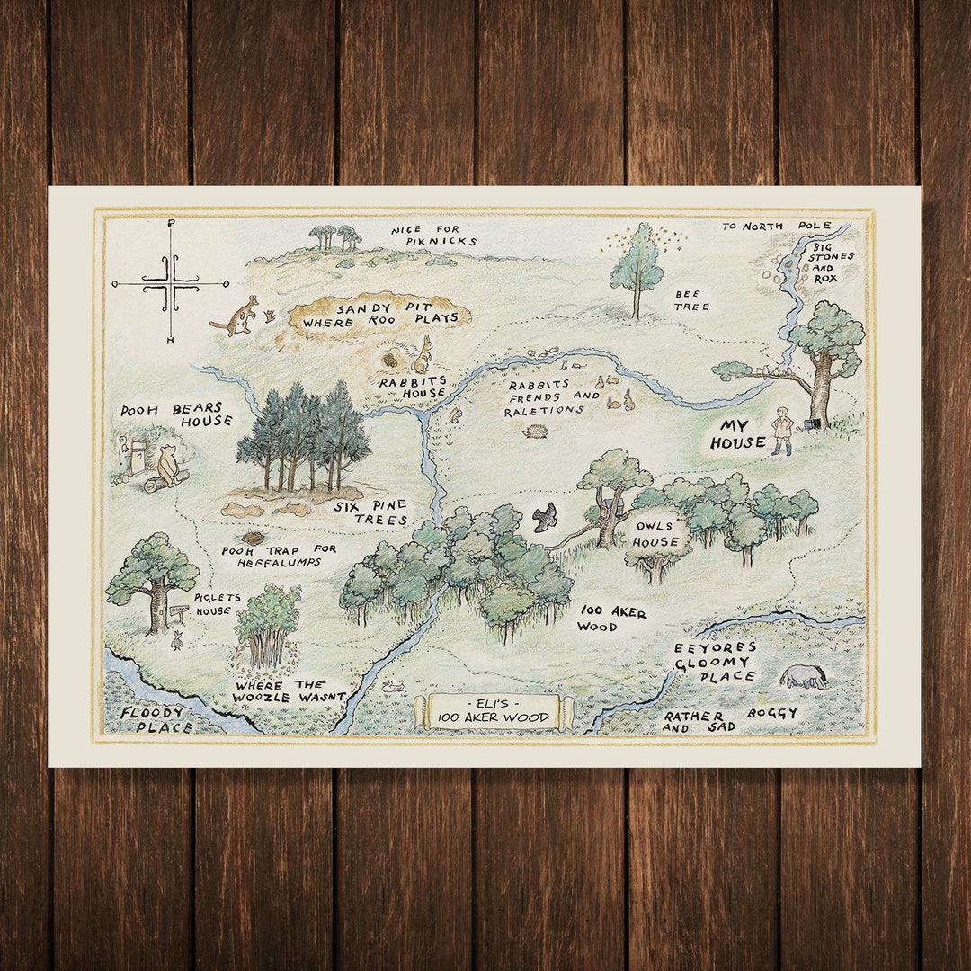 Classic Pooh Hundred Acre Wood Map With Child/ Baby's Name, Nursery ...