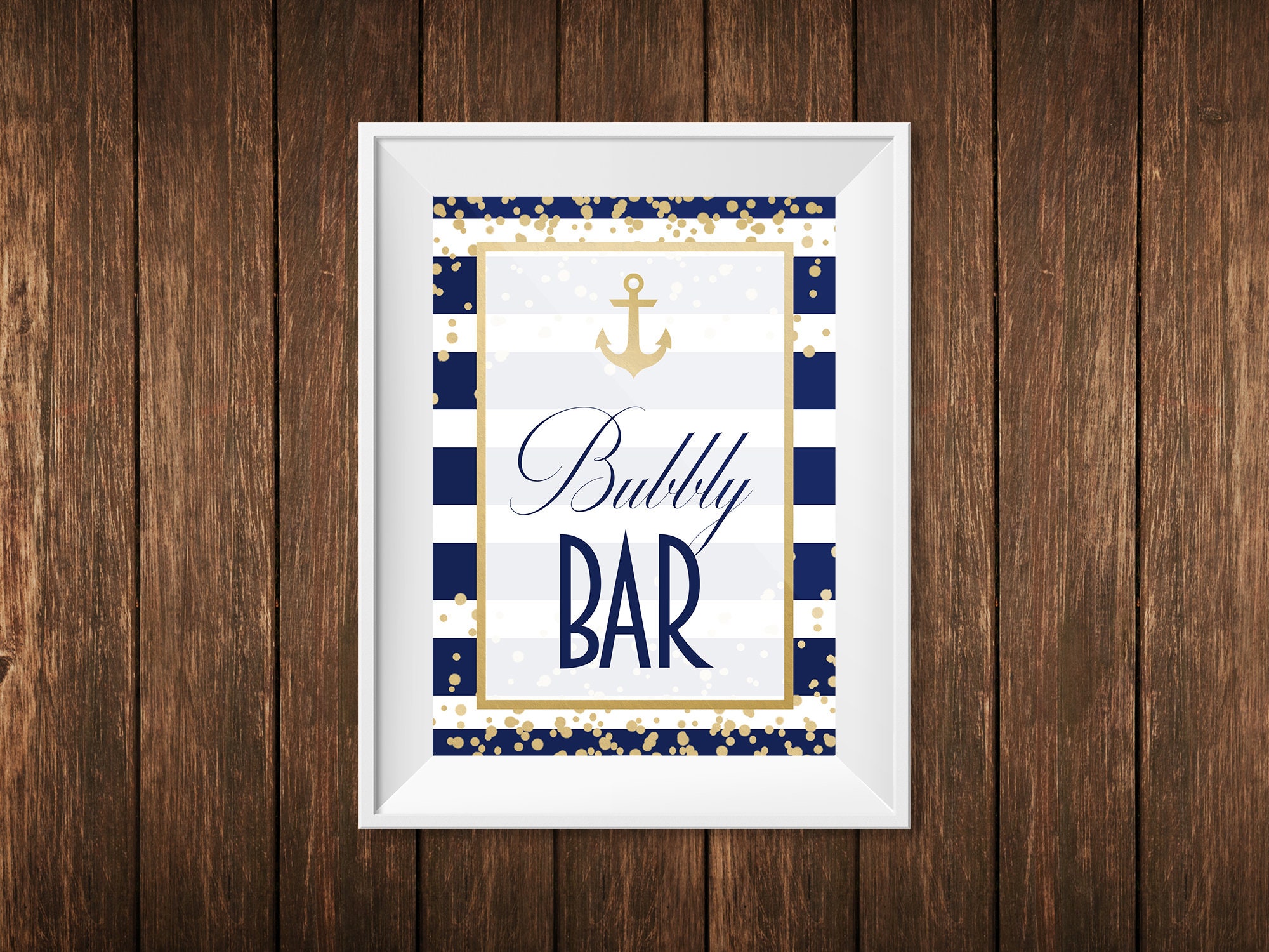 PRINTABLE Nautical Navy White & Gold Bubbly Bar Sign - Etsy Hong Kong