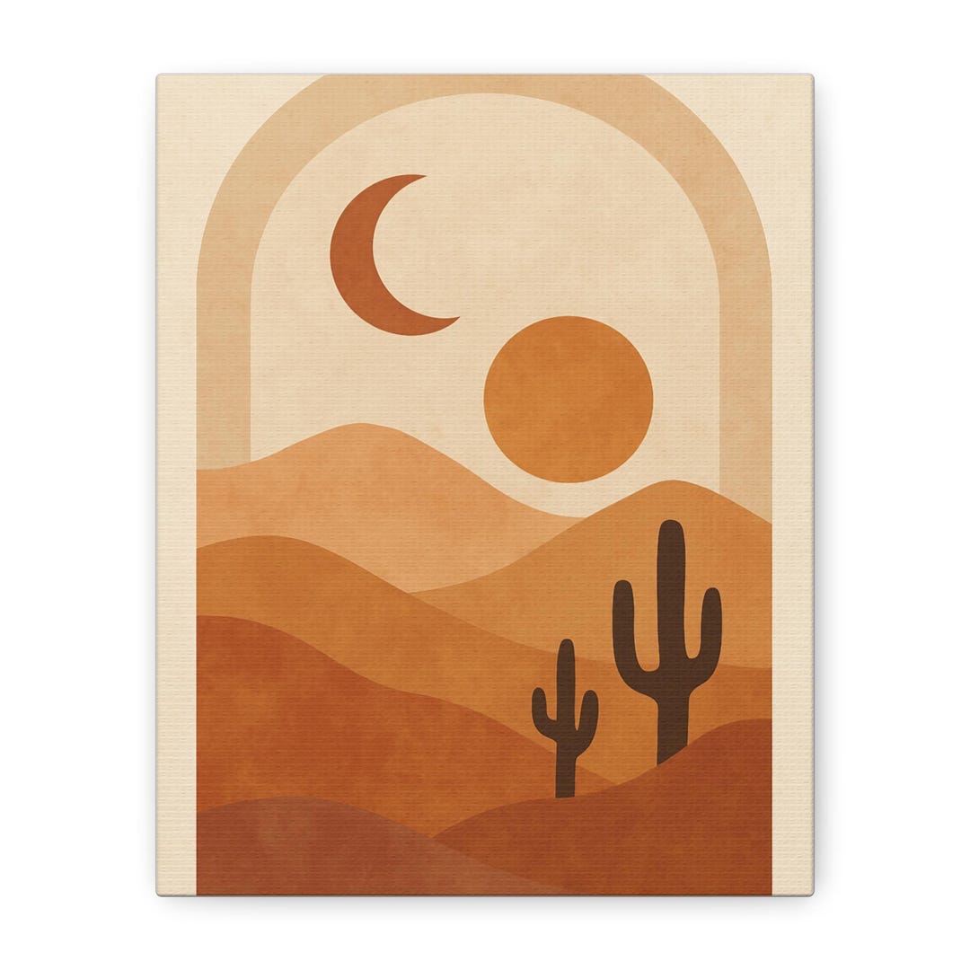 Desert Sunset Wall Art, Boho Style Decor, Cactus Canvas Print, Earthy ...