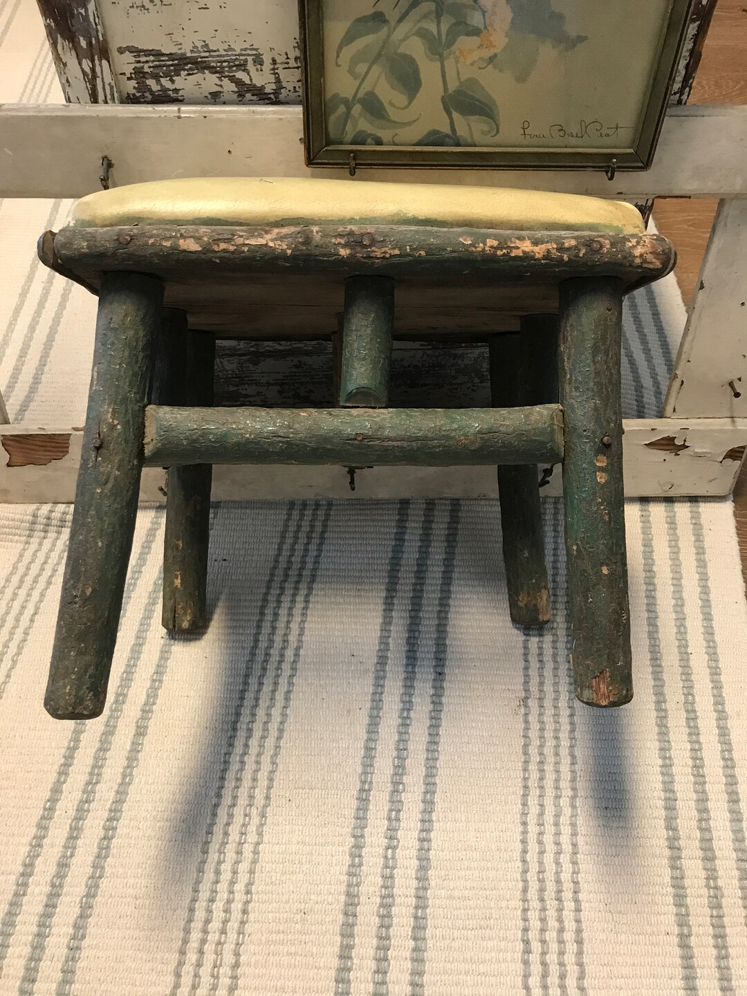 Handmade Vintage Bench Wooden Footstool Woodsy Twig Stool Child's Room ...