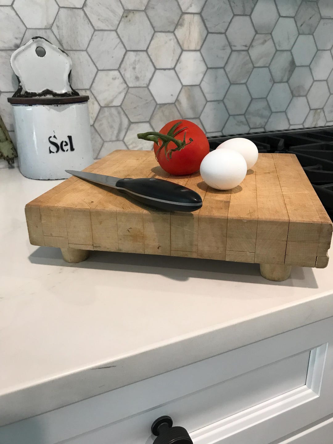 Vintage Butcher Block Chopping Board With 4 Legs Thick Square Cheese ...