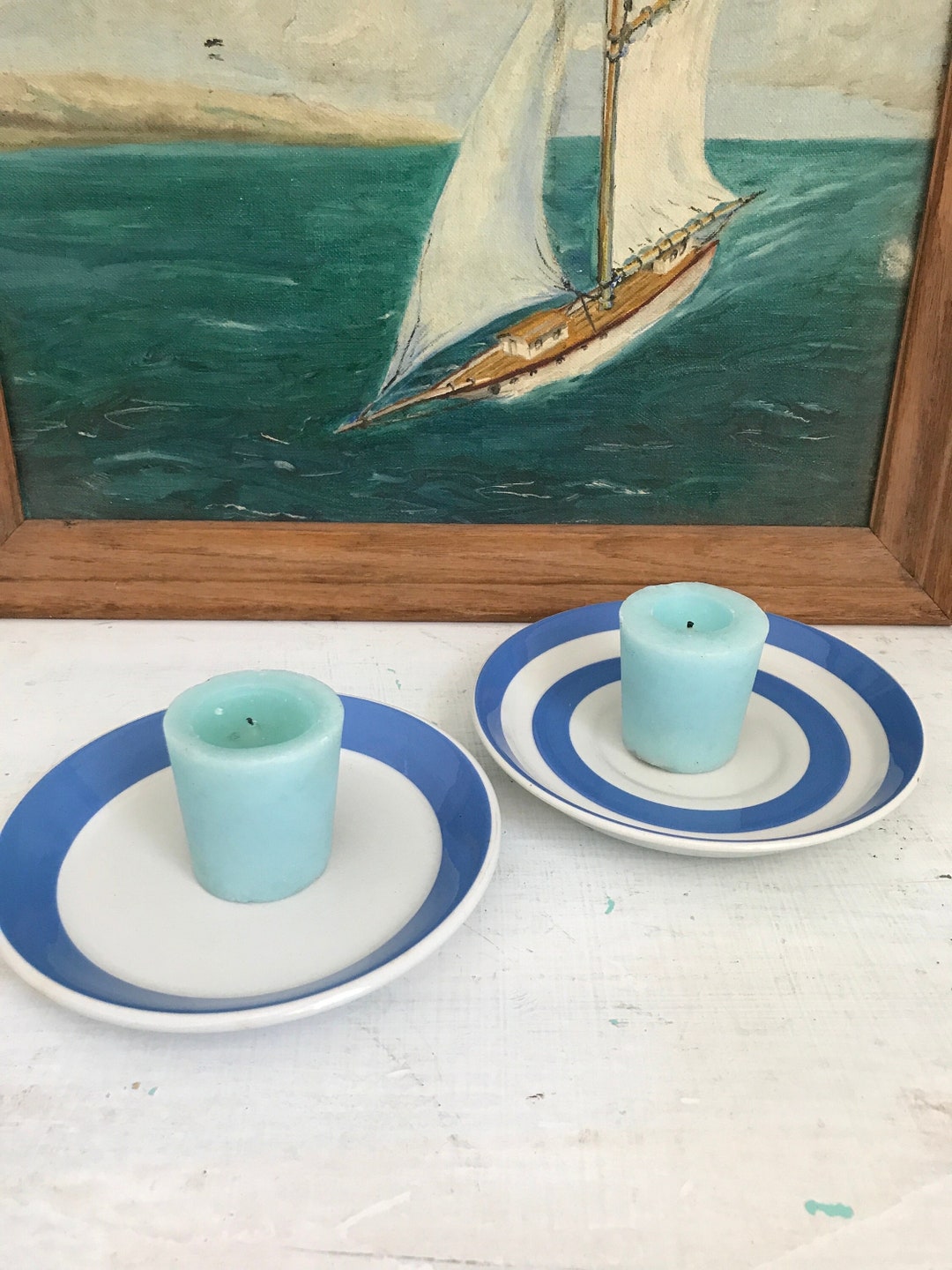 Vintage T.G. Green Plates blue Striped Plates Garden Party Nantucket ...