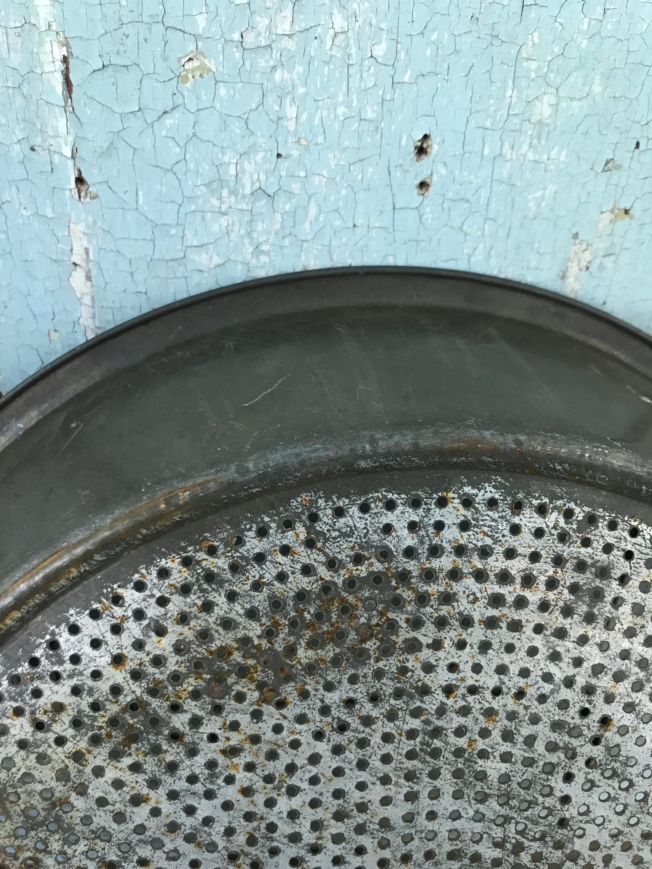 Vintage Tin Sieve Shallow Round Metal Sifter Rustic Style Kitchen ...