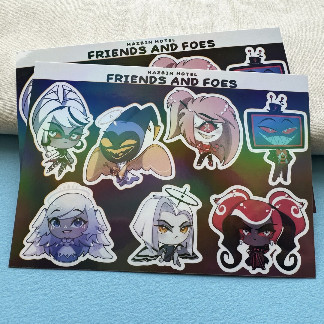 Hazbin Hotel Holographic Sticker Sheet Carmilla, Adam, Cherri Bomb, Vox ...